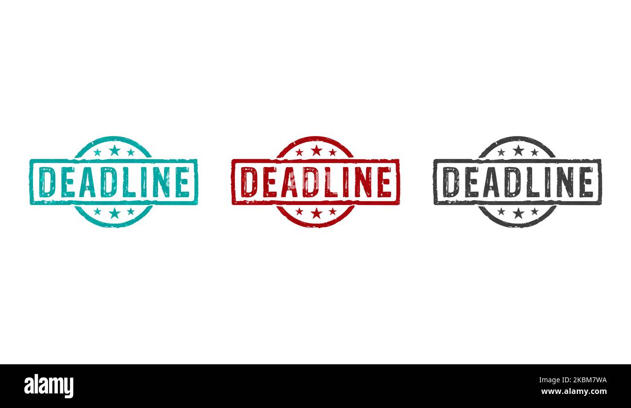 Deadline stamp icons in few color versions. Business time shedule and ...