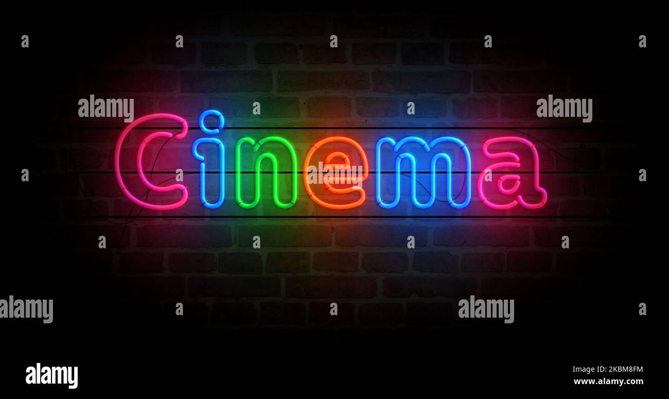 Cinema neon symbol. Retro style film and entertainment light color ...