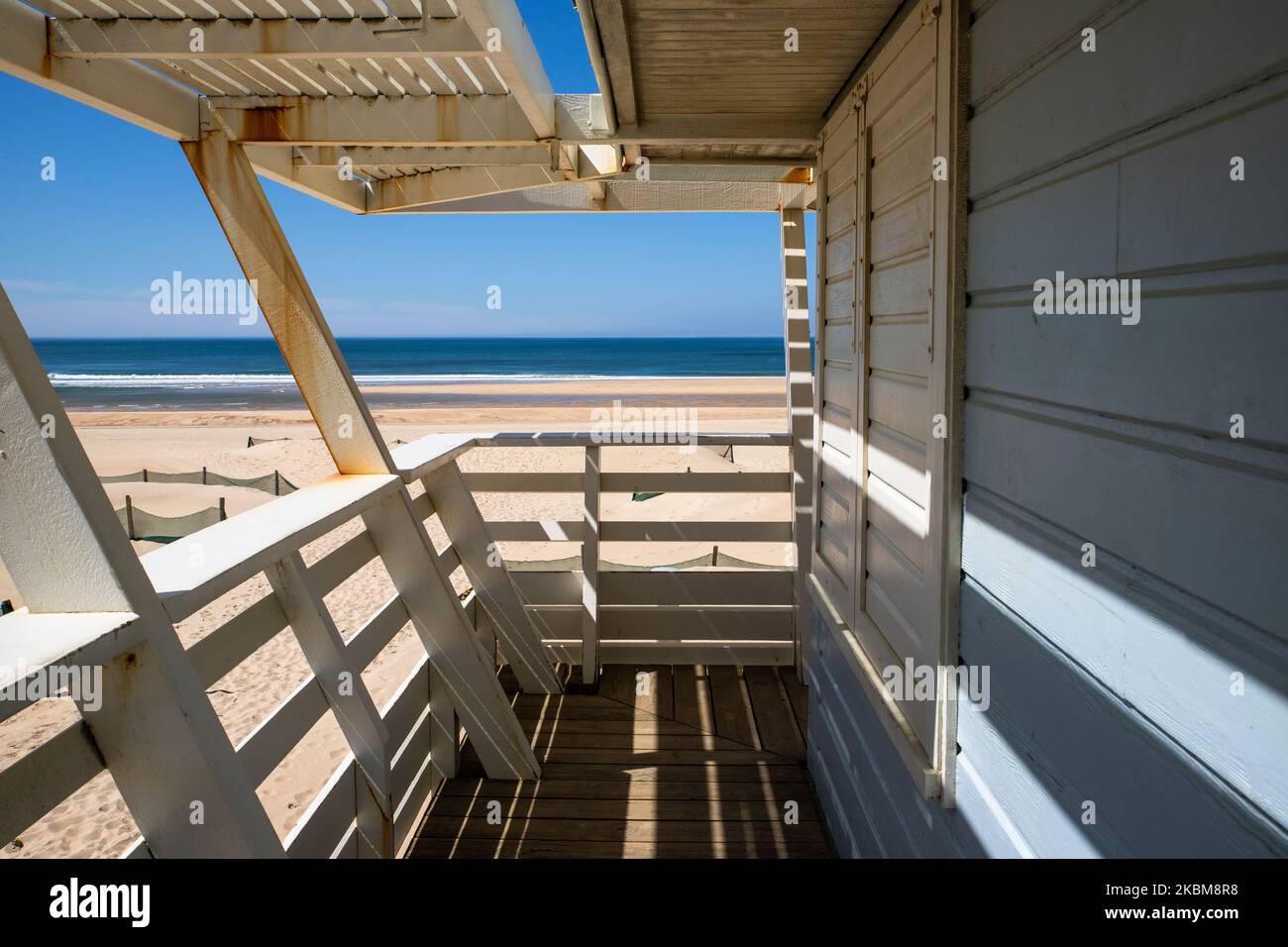 A empty and forbidden beach in Moliets et Maa, France, on April 9, 2020 ...