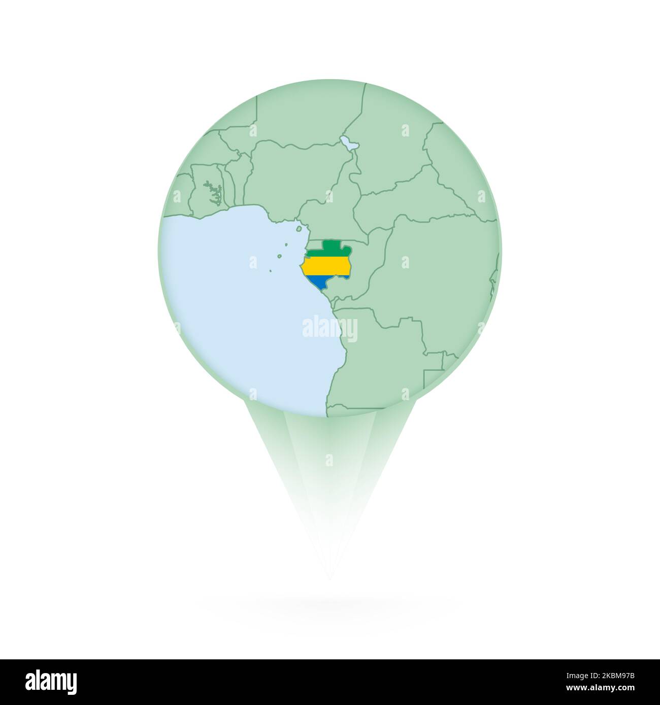 Gabon map, stylish location icon with Gabon map and flag. Green pin ...