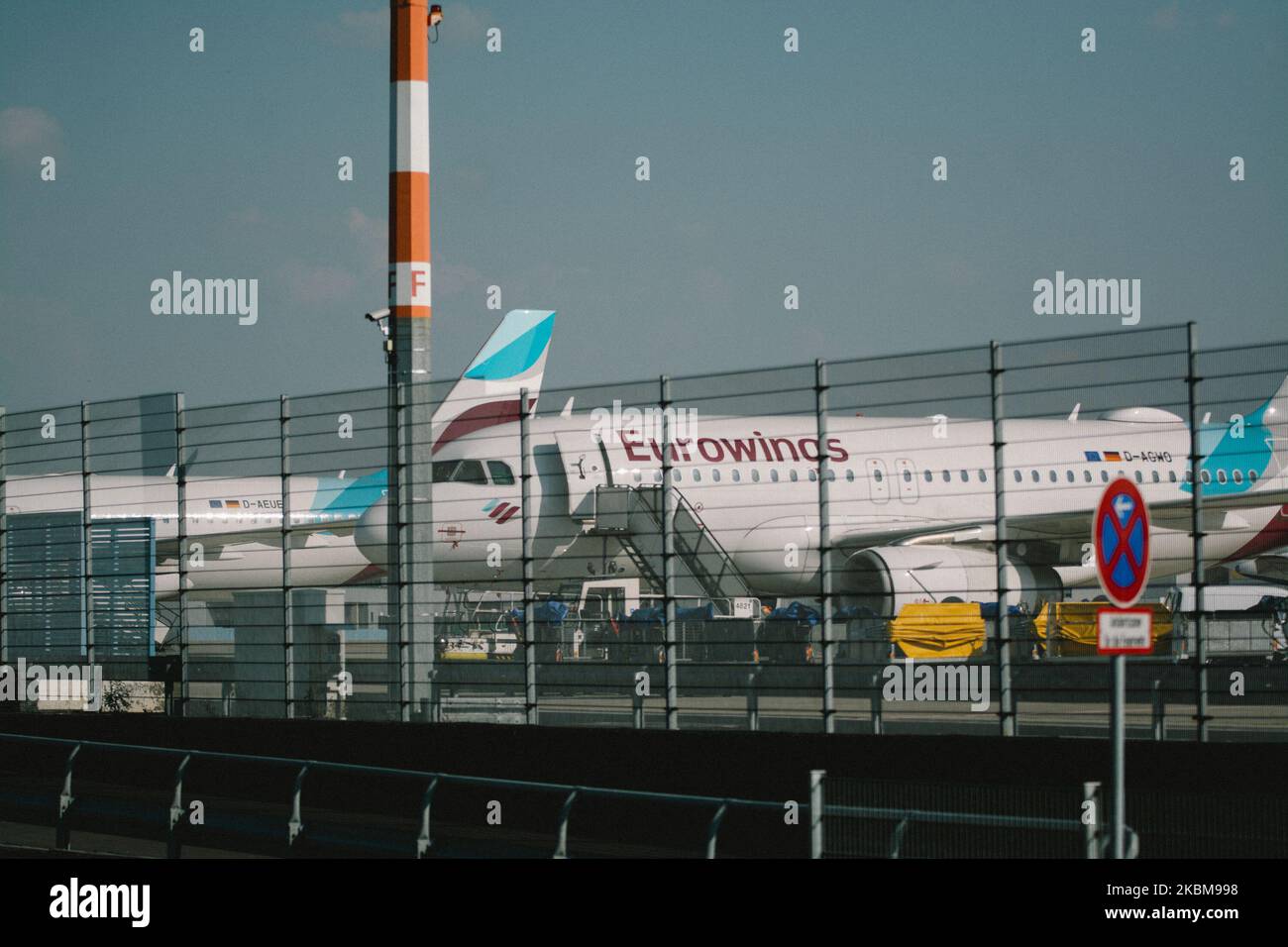 a Eurowings airplane parks at Cologne Bonn Airport as airport converted ...