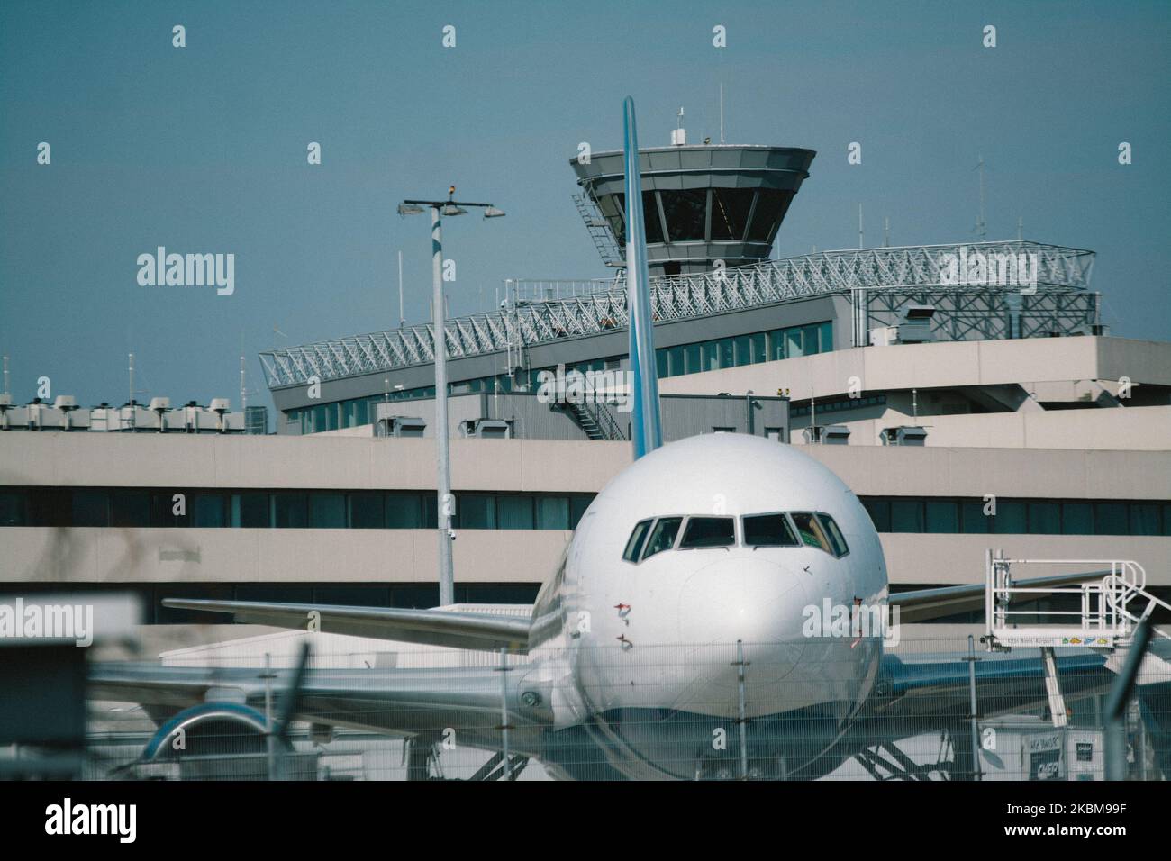 a Eurowings airplane parks at Cologne Bonn Airport as airport converted ...