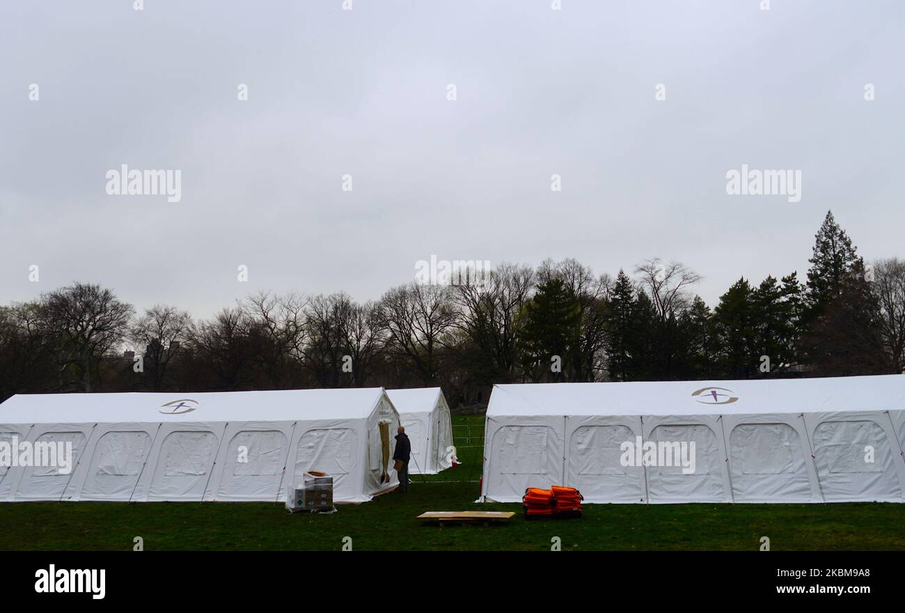 A view of the field hospital built in Central Park on March 30, 2020 ...