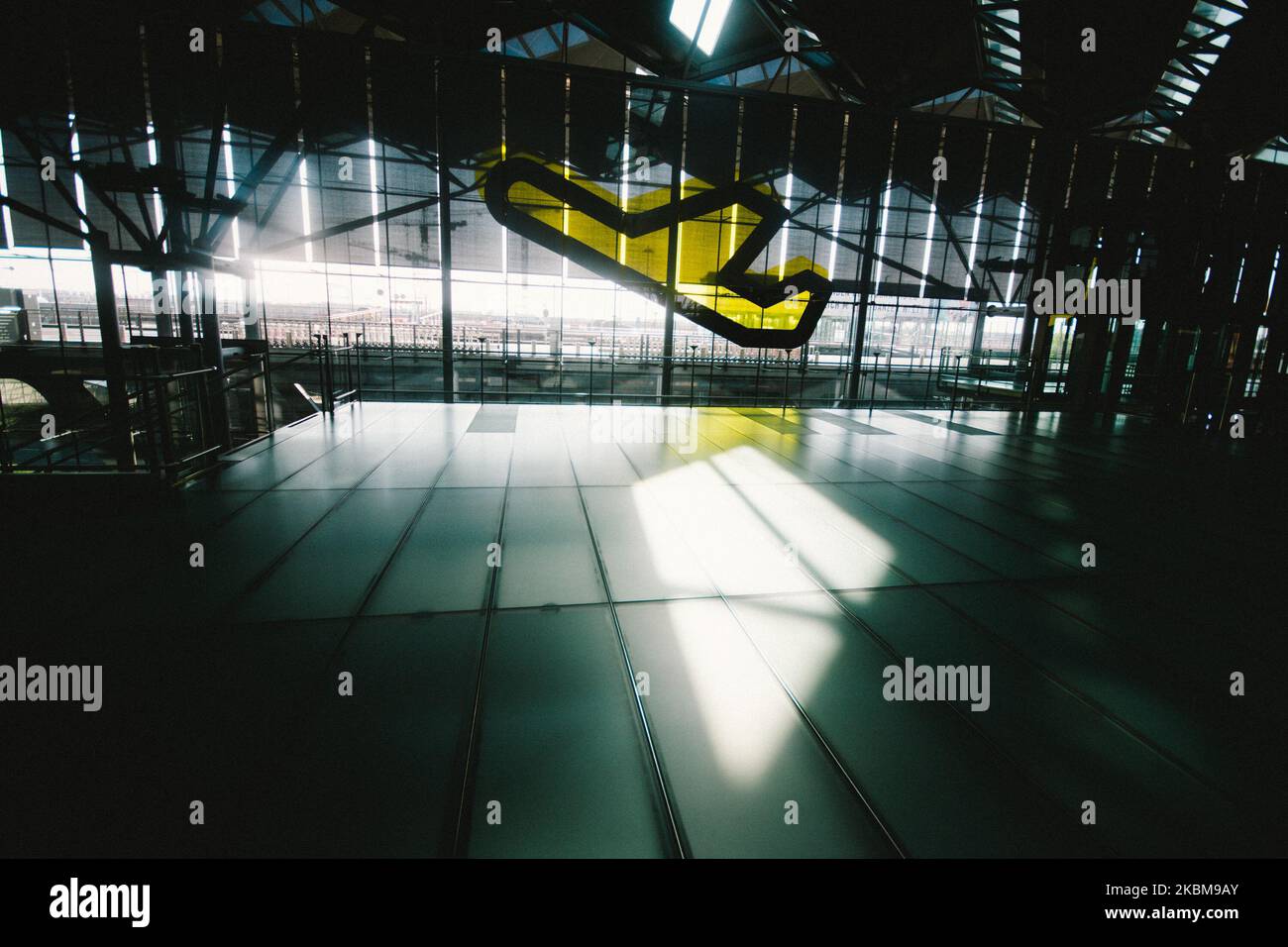 a airplane symbol is seen at Cologne Bonn Airport in Cologne, Germany ...