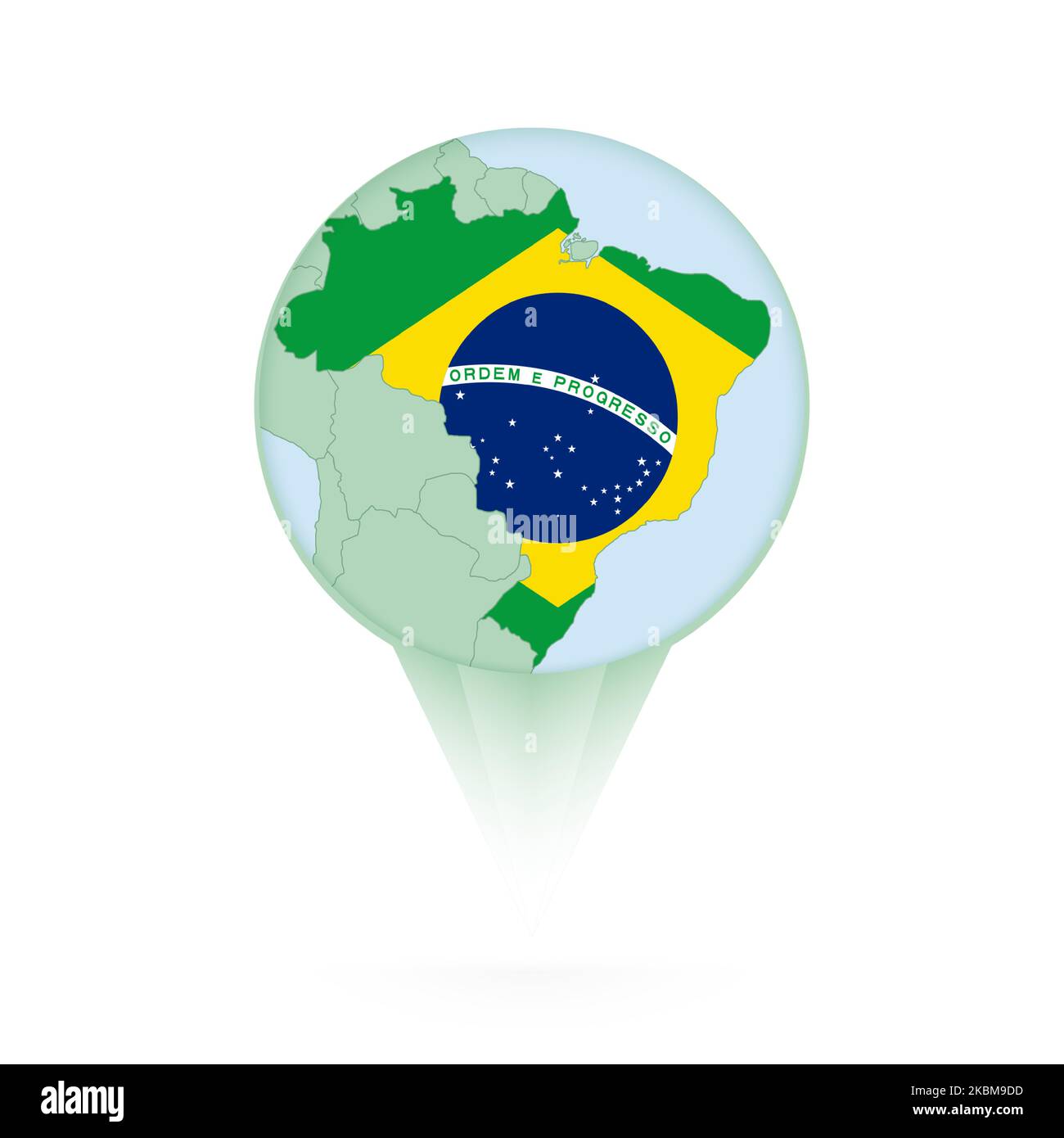 Brazil map, stylish location icon with Brazil map and flag. Green pin ...