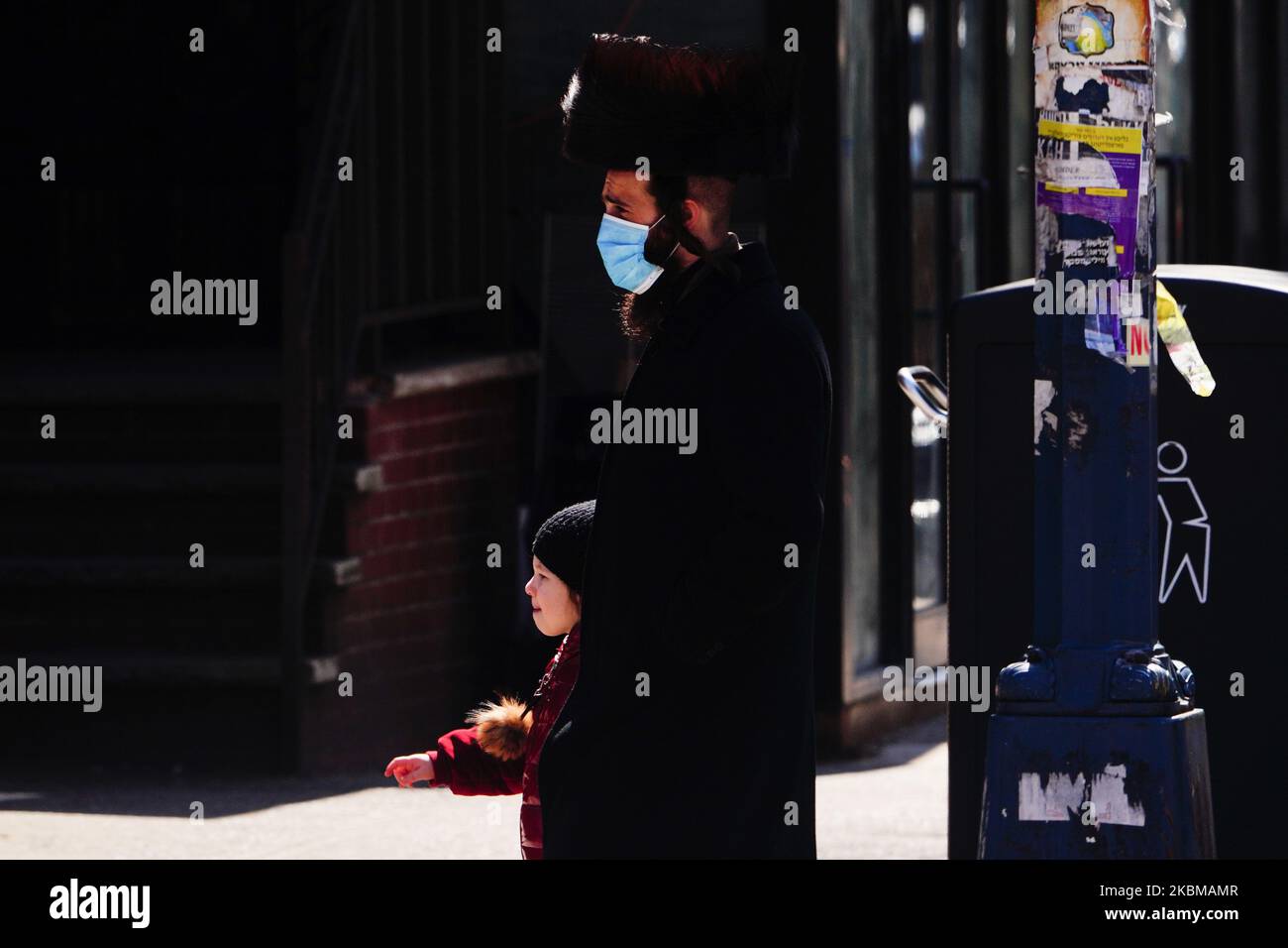 A view of orthodox jewish men wearing mask during Passover in ...