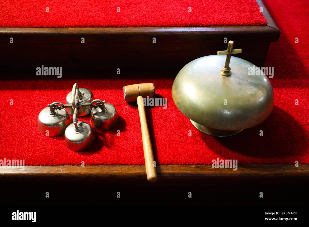 Altar bells are seen inside St. Joseph's Churchon Easter Sunday in ...