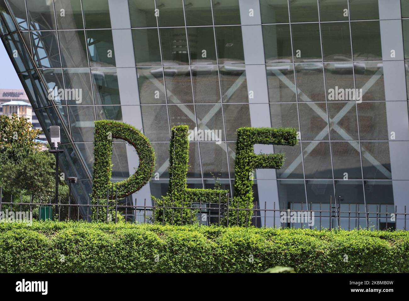 Logo of DLF is seen outside a building in Gurugram on the Outskirts of ...