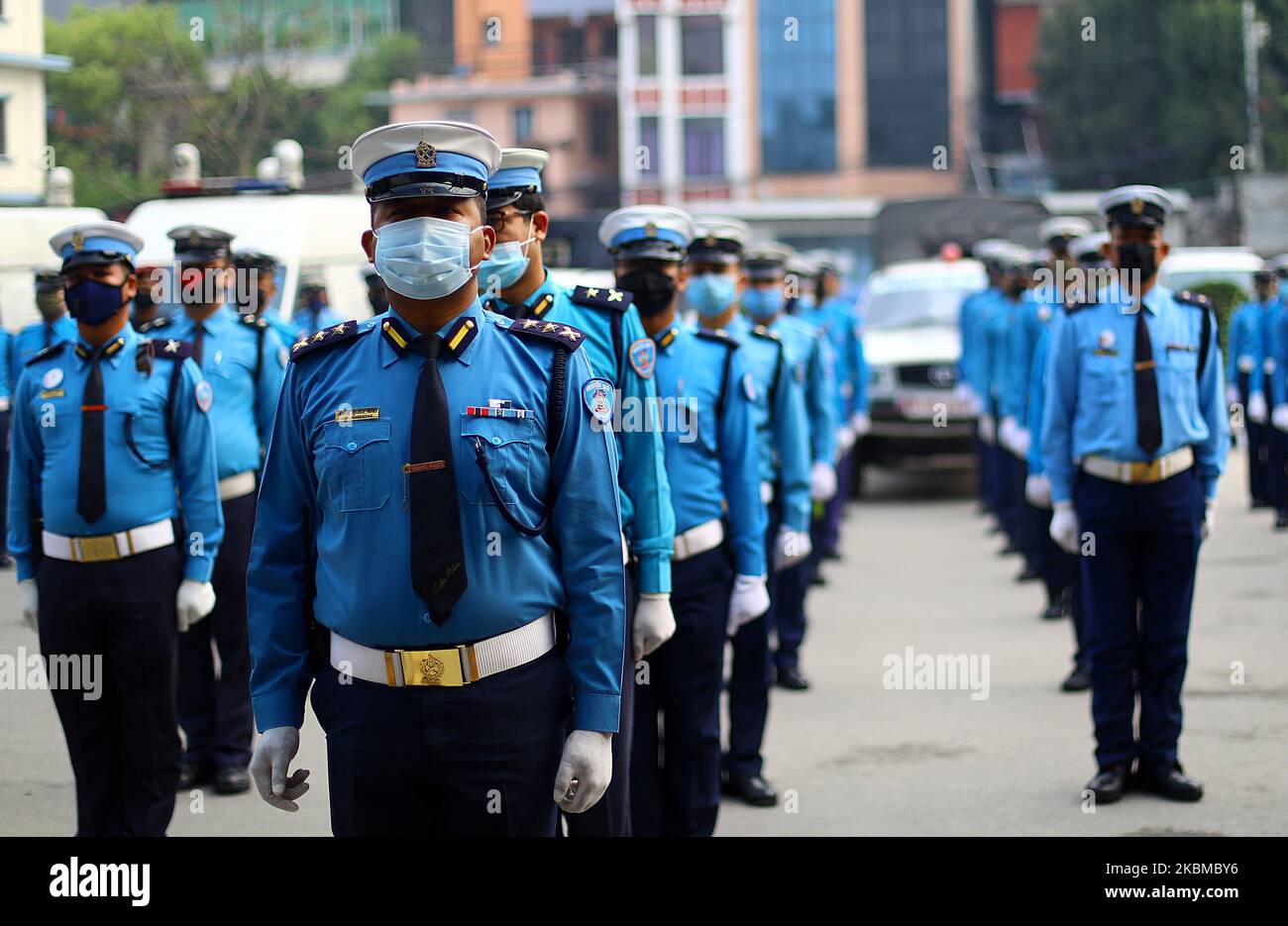 Nepal traffic police stand for national anthem on the first day of ...