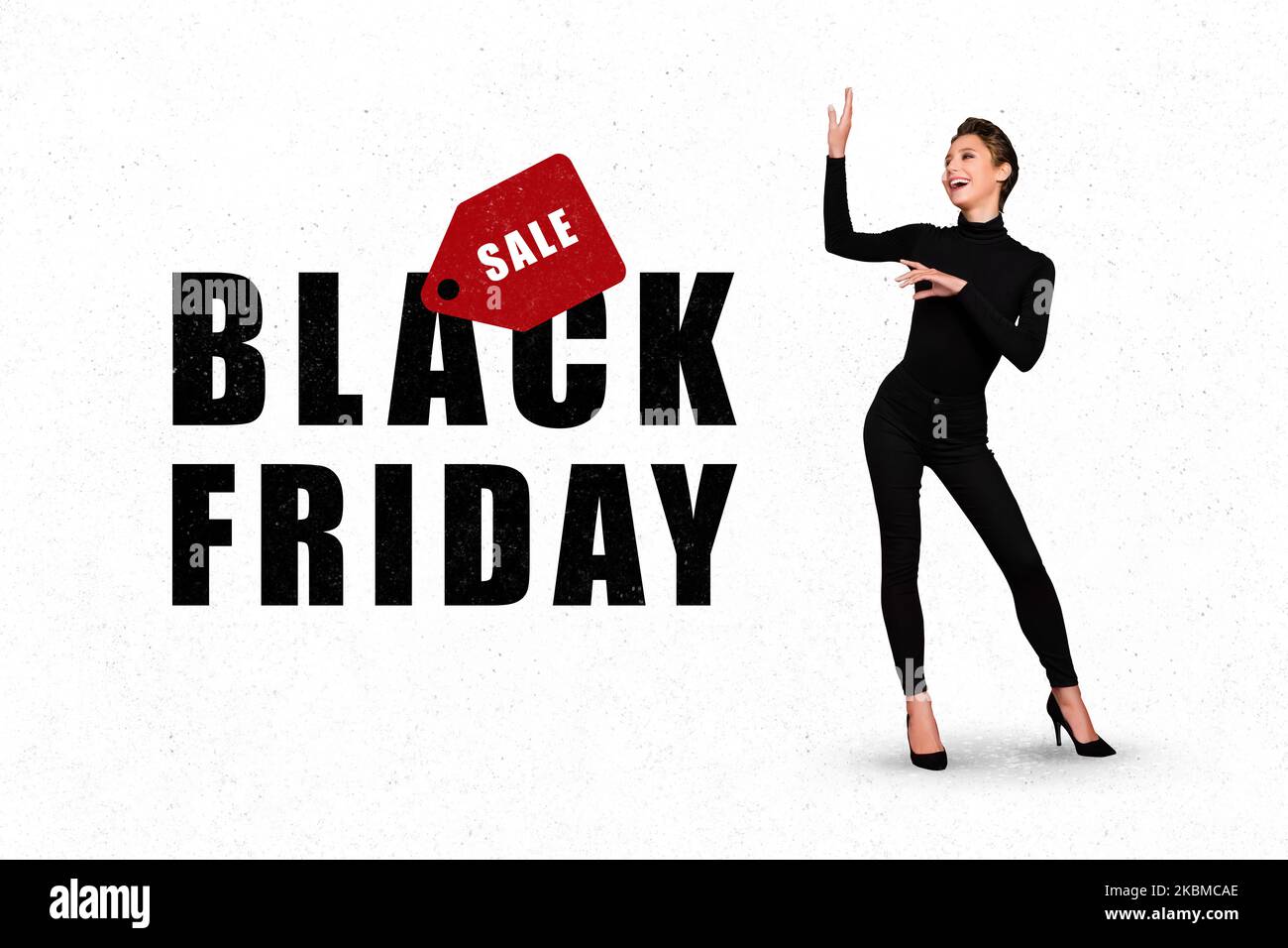 Composite collage picture of excited funky girl dancing black friday ...