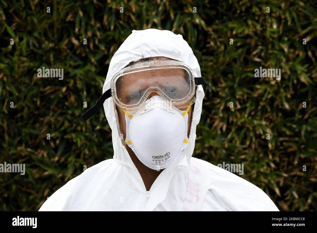 A member of Madrid Fire Brigade at the temporary hospital for COVID-19 ...