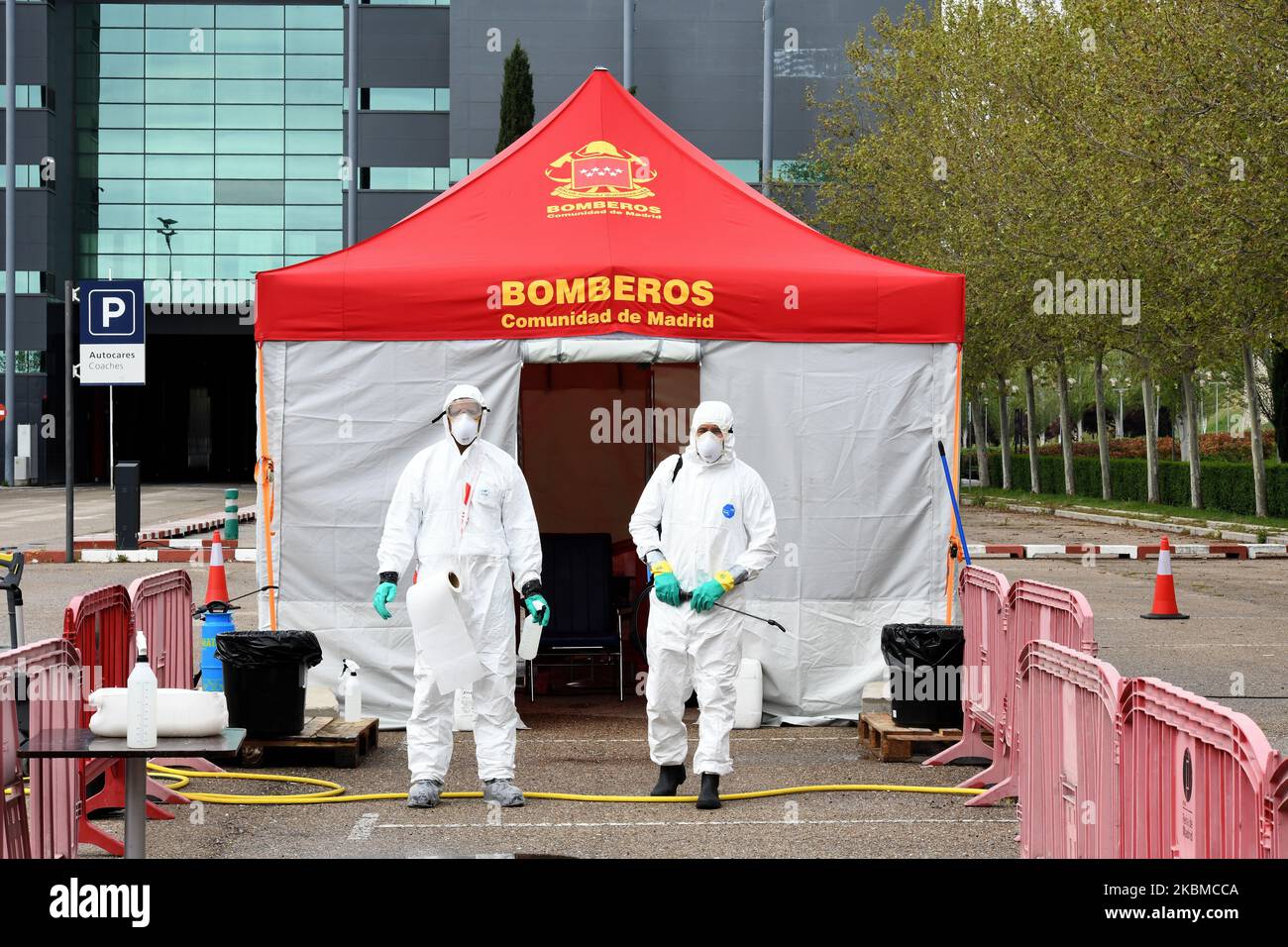 Members of Madrid Fire Brigade at the temporary hospital for COVID-19 ...