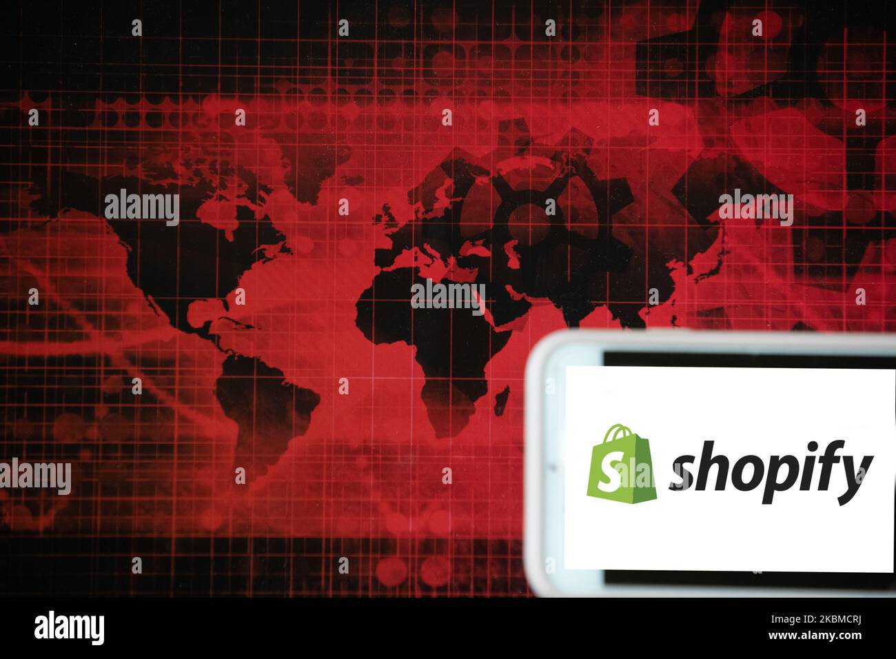 The logo of the Canadian e-commerce company Shopify is seen on a screen ...