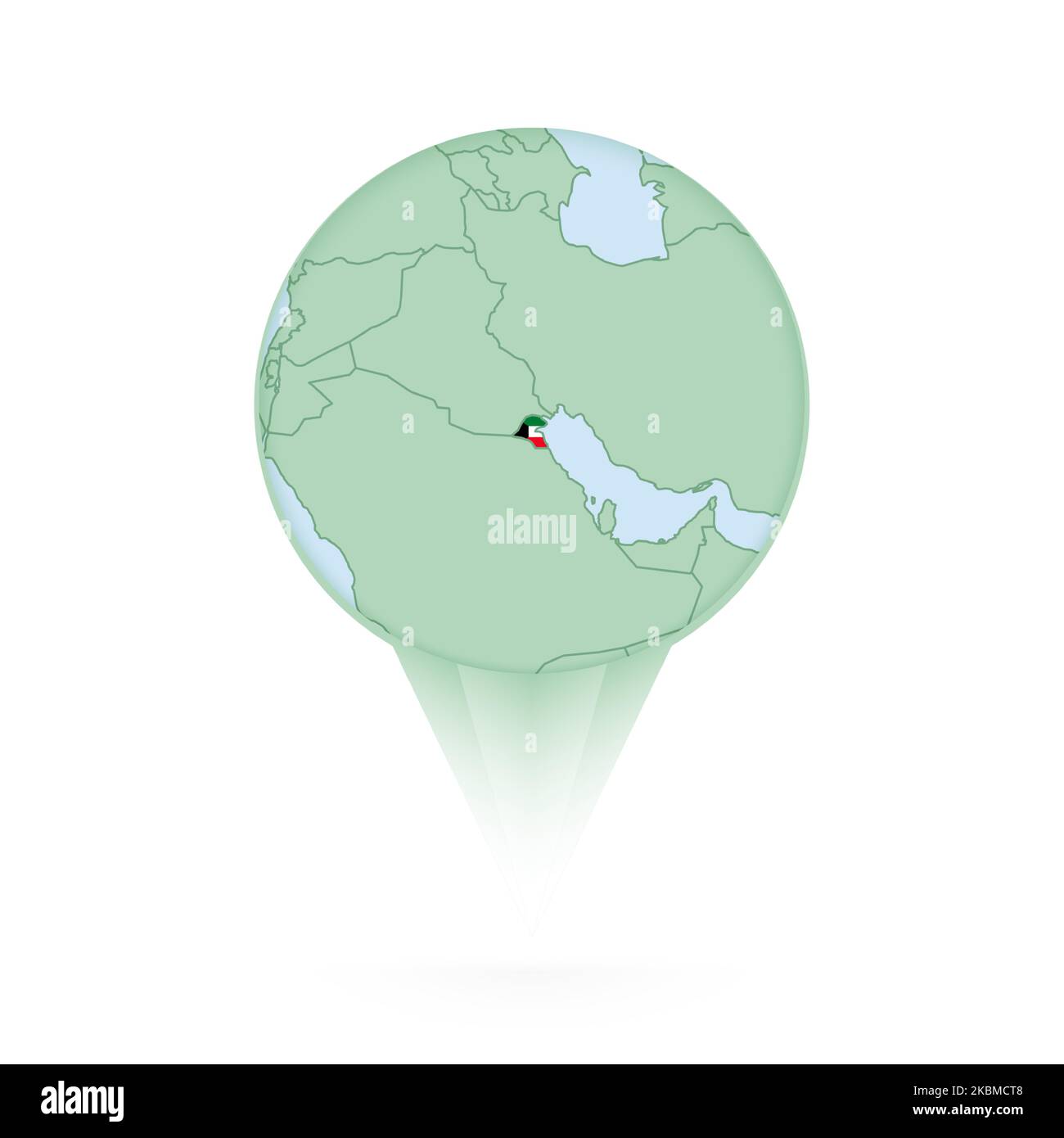 Kuwait map, stylish location icon with Kuwait map and flag. Green pin ...