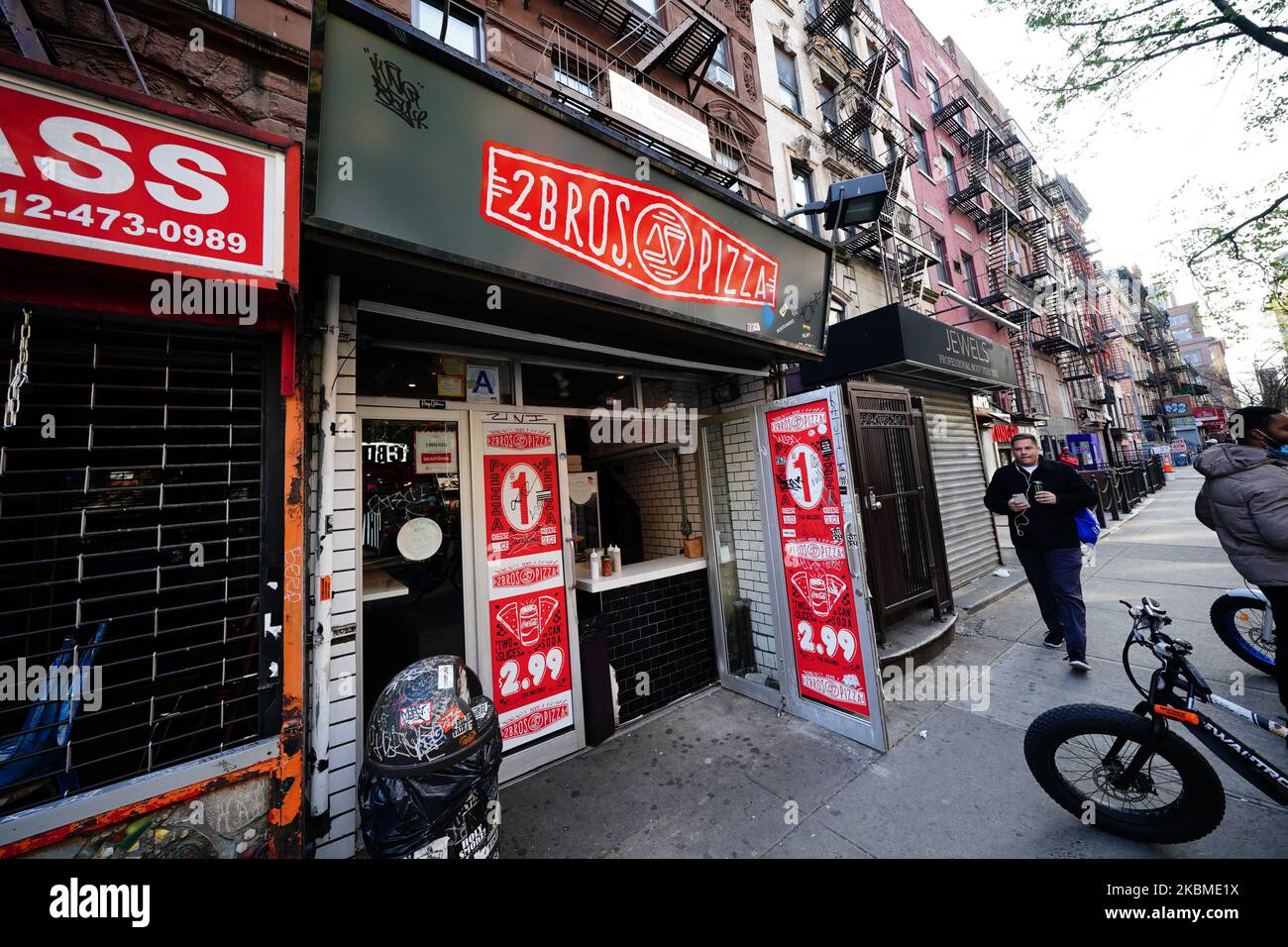 A view of a pizzeria that offers only take out in York city USA doing ...