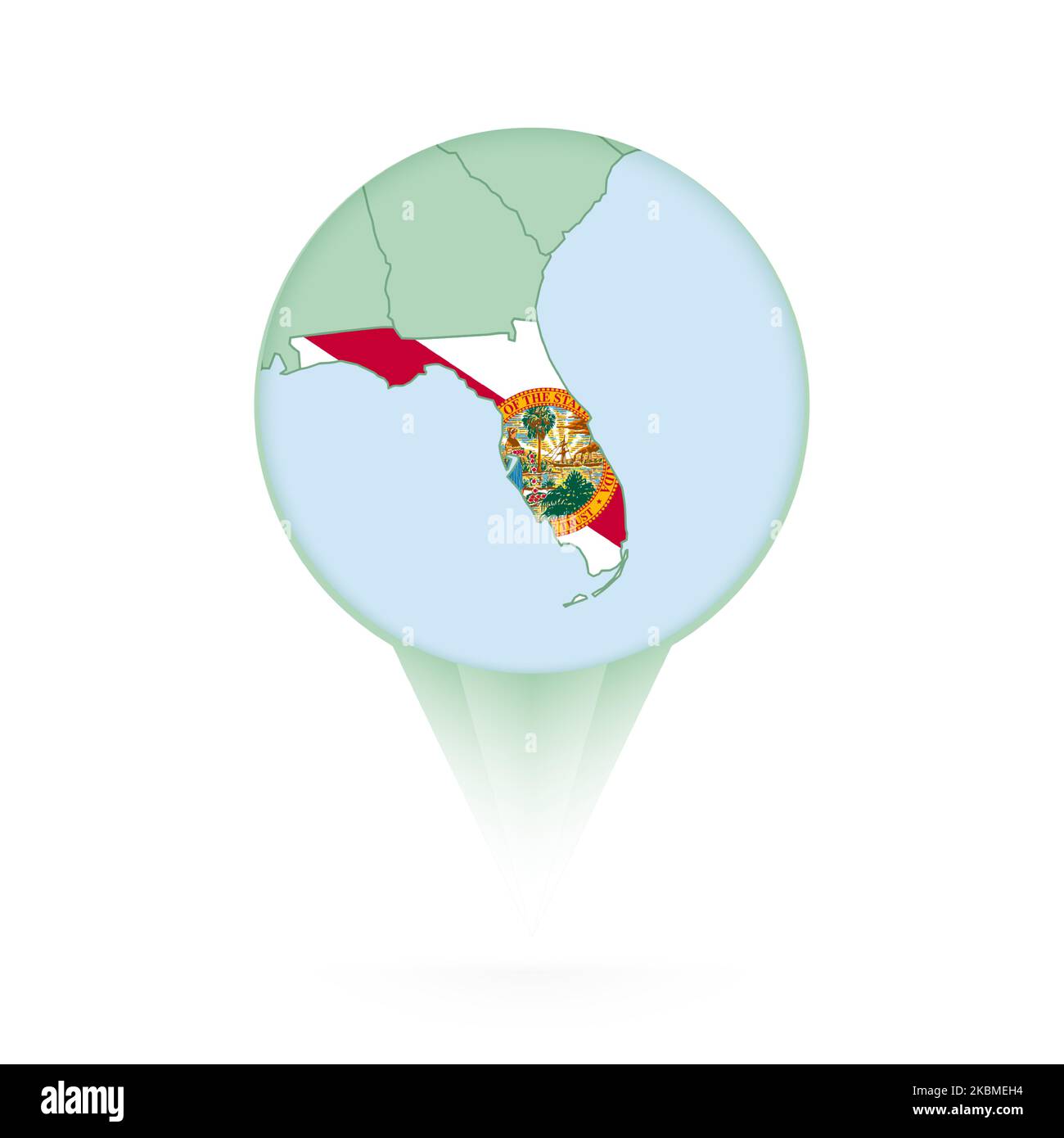 Florida map, stylish location icon with Florida map and flag. Green pin icon Stock Vector Image ...