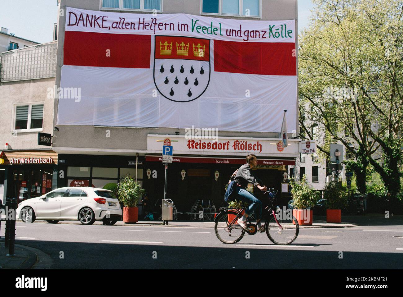 a Big banner ''Thank you'' is seen covering almost entire building in ...
