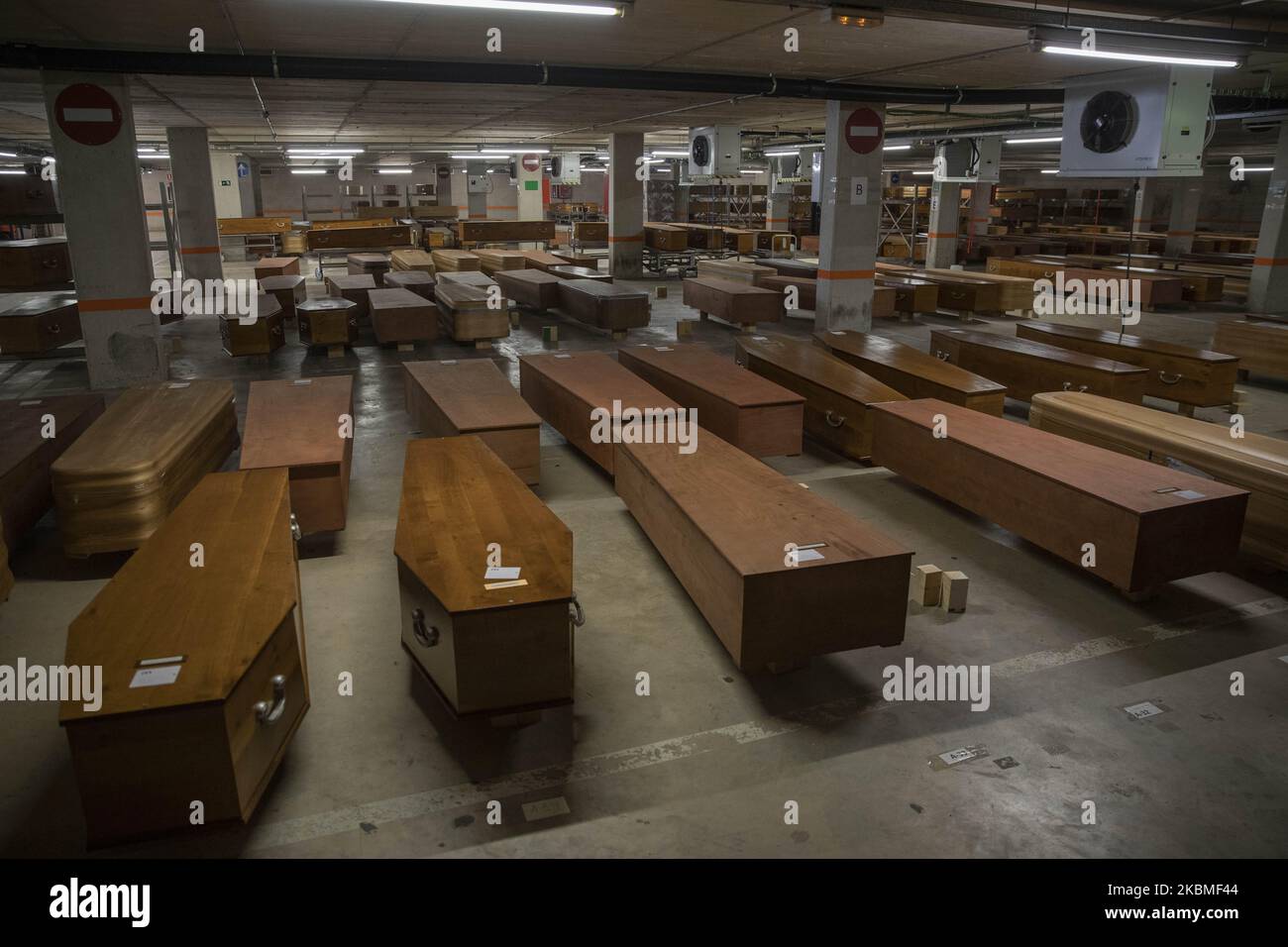 Coffins with the bodies of people who dead of coronavirus (COVID-19 ...