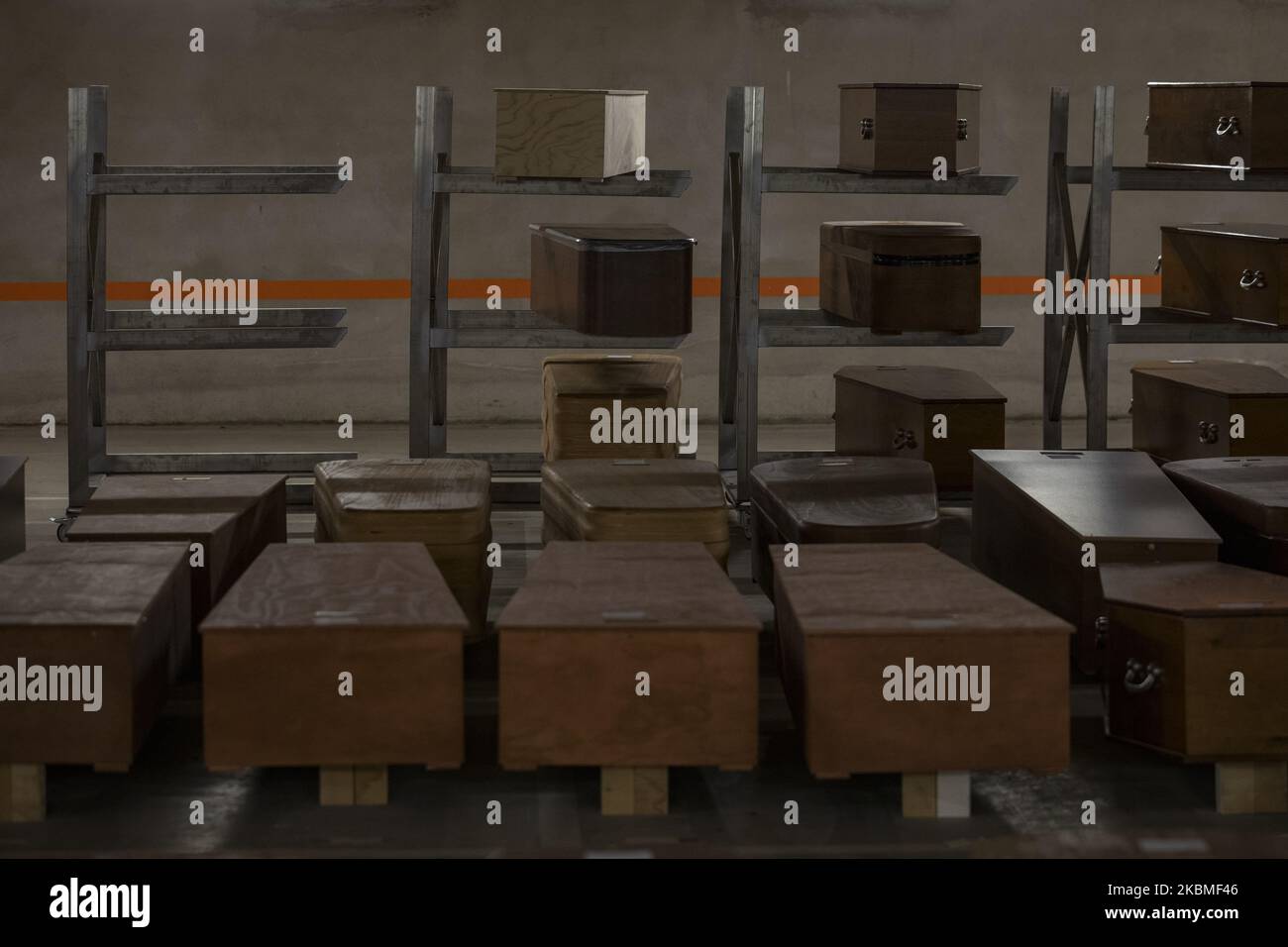 Coffins with the bodies of people who dead of coronavirus (COVID-19 ...