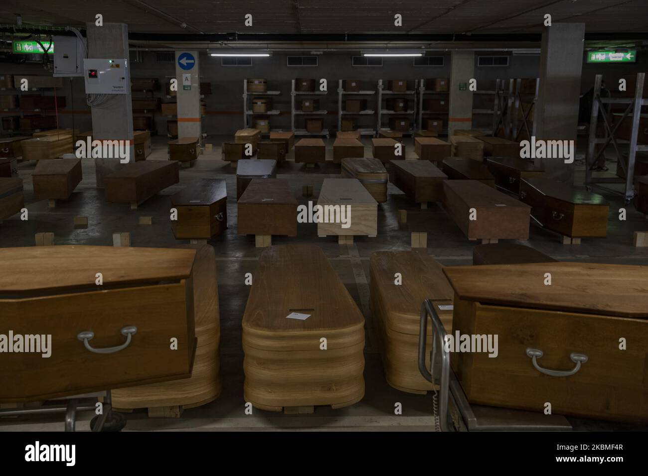 Coffins with the bodies of people who dead of coronavirus (COVID-19 ...