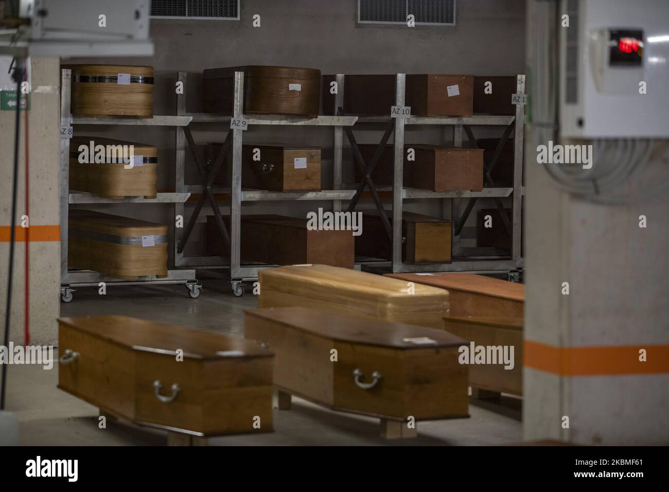 Coffins with the bodies of people who dead of coronavirus (COVID-19 ...