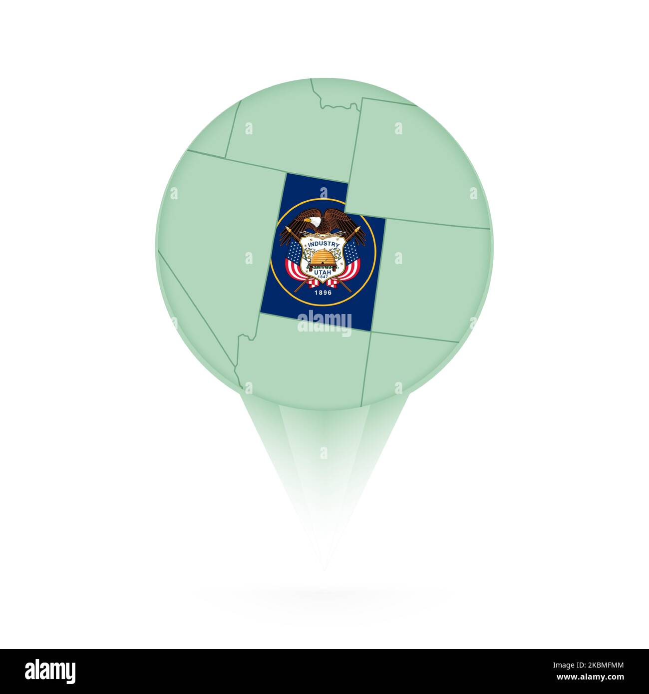 Utah map, stylish location icon with Utah map and flag. Green pin icon ...