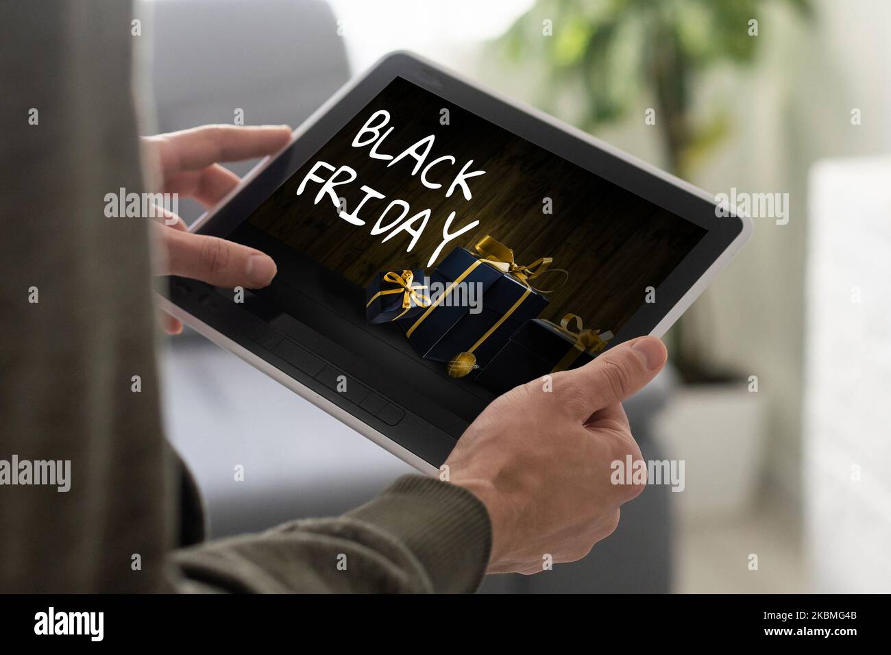 Black Friday sale concept. Tablet pad with sign Black Friday on screen ...