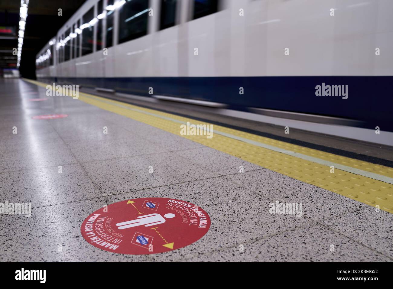 Safety distance indicators at Feria de Madrid station in Madrid, Spain ...