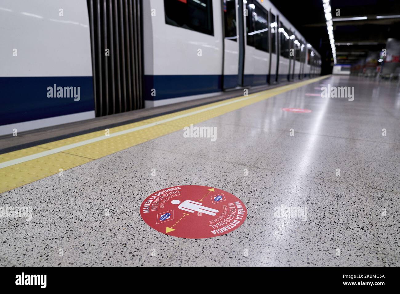 Safety distance indicators at Feria de Madrid station in Madrid, Spain ...