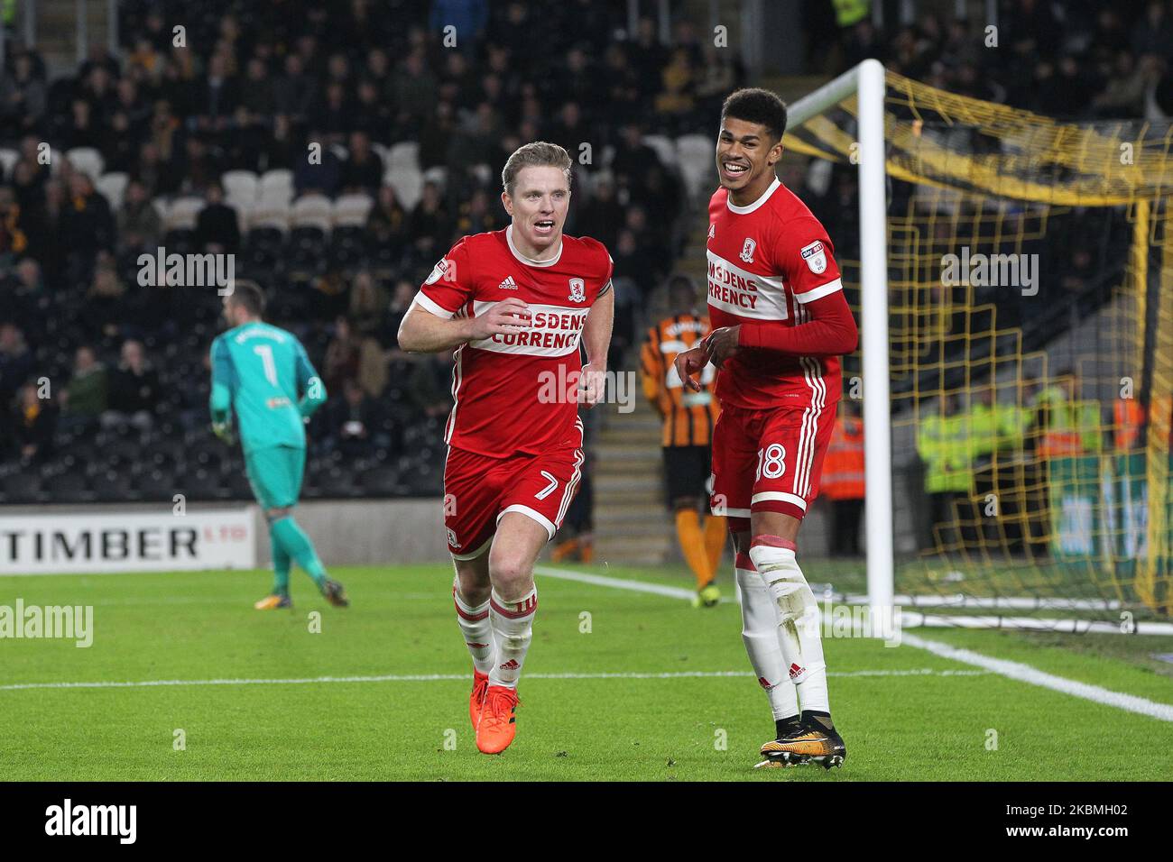 Grant Leadbitter of Middlesbrough celebrates with Ashley Fletcher after ...