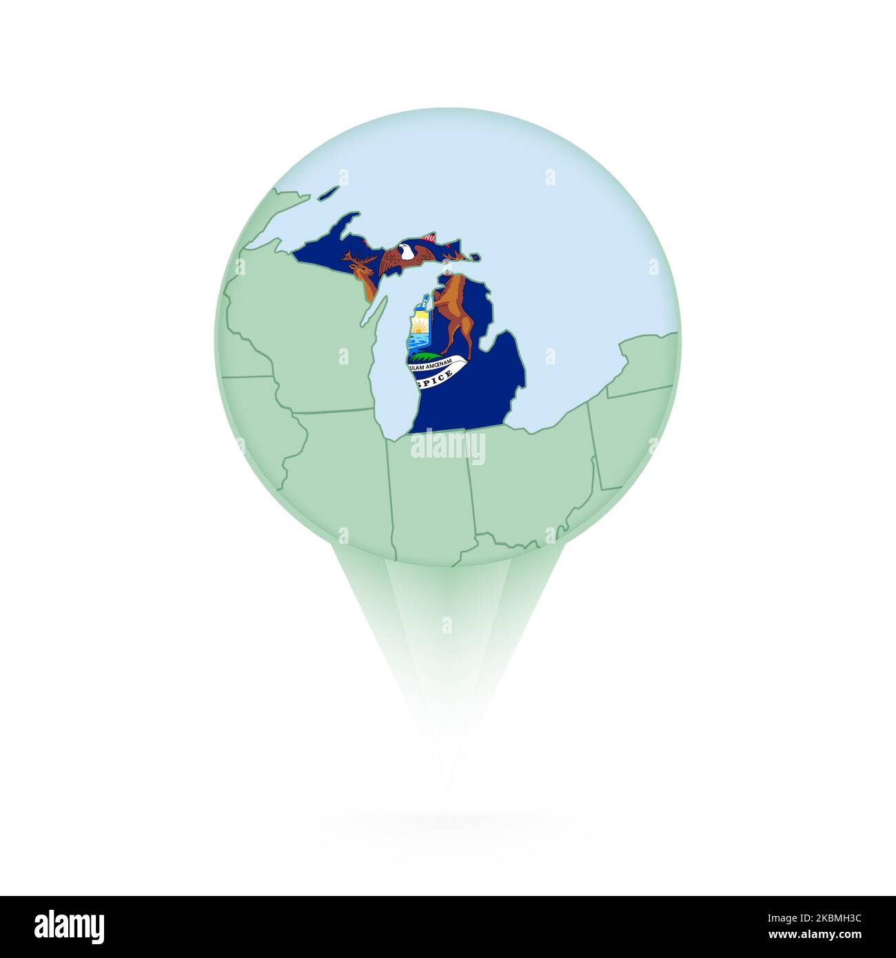Michigan map, stylish location icon with Michigan map and flag. Green ...