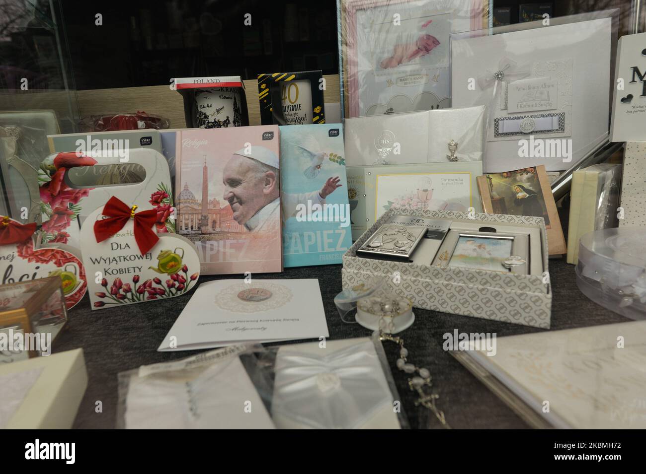 A shop window with religious memorabilia including the first communion ...