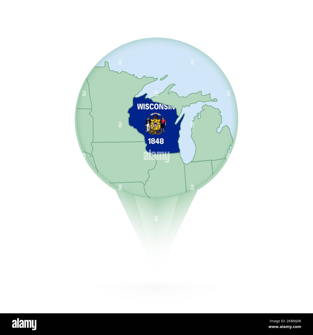 Wisconsin map, stylish location icon with Wisconsin map and flag. Green ...