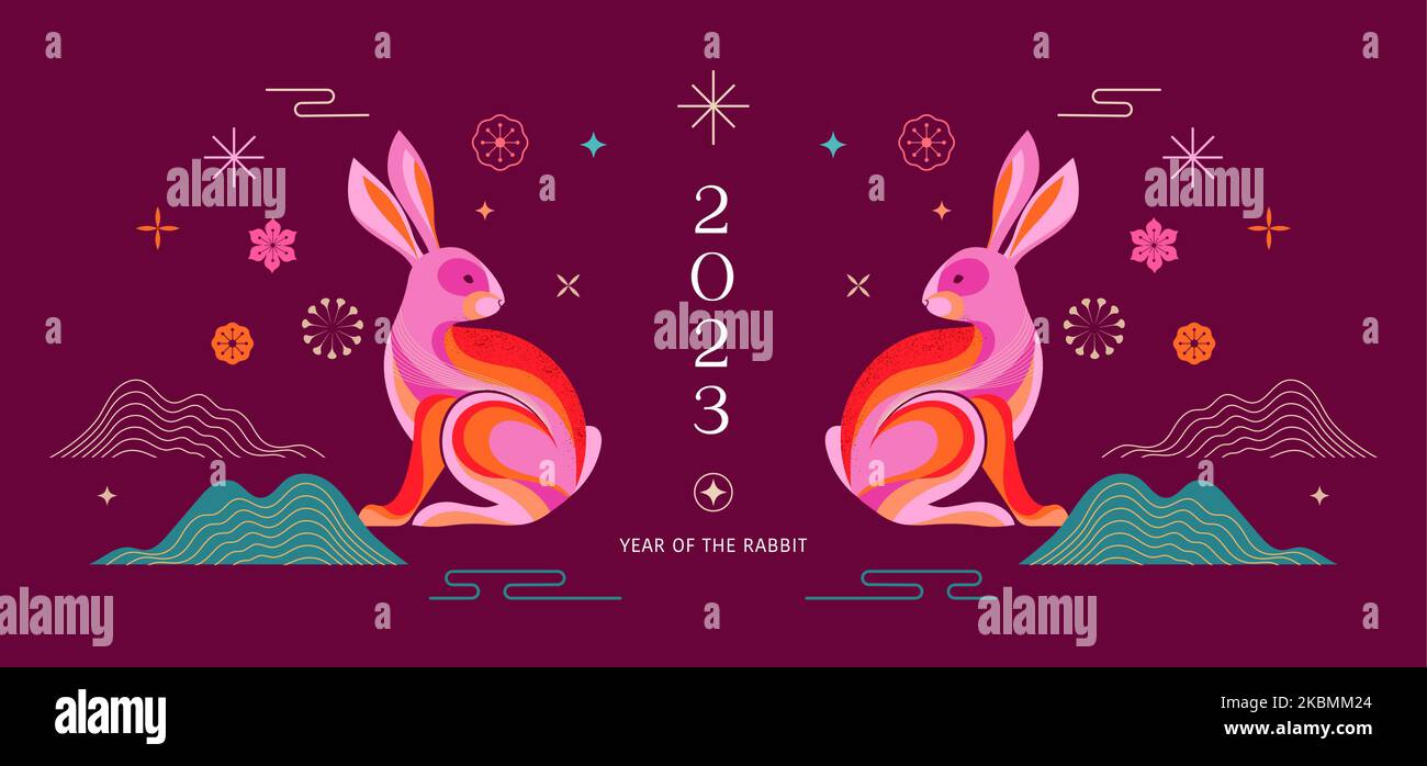 Chinese new year 2023 year of the rabbit - purple traditional Chinese ...