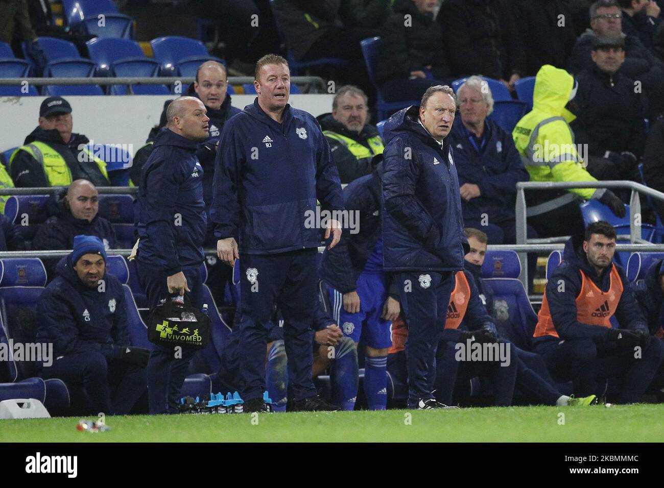 Cardiff City manager Neil Warnock (R) and Ronnie Jepson their 1st team ...