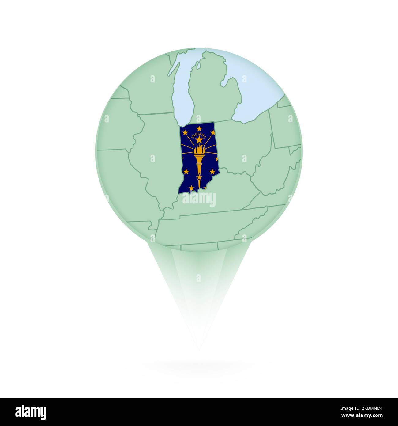 Indiana map, stylish location icon with Indiana map and flag. Green pin ...