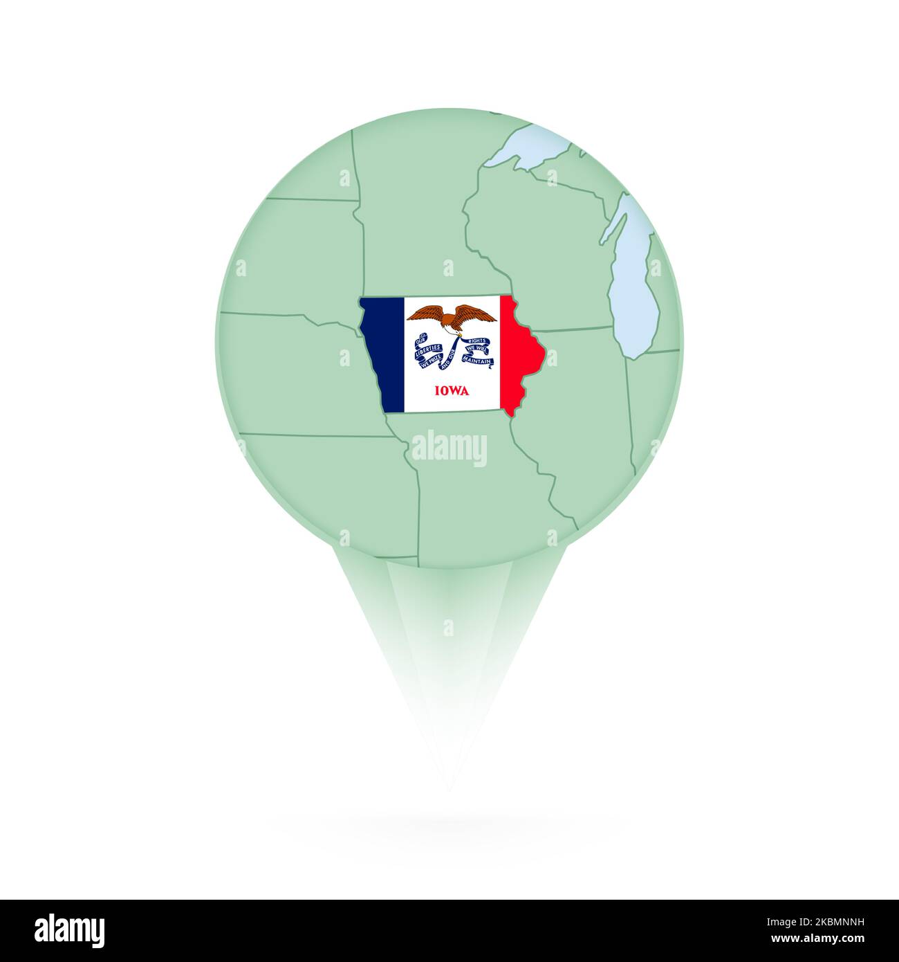 Iowa map, stylish location icon with Iowa map and flag. Green pin icon ...