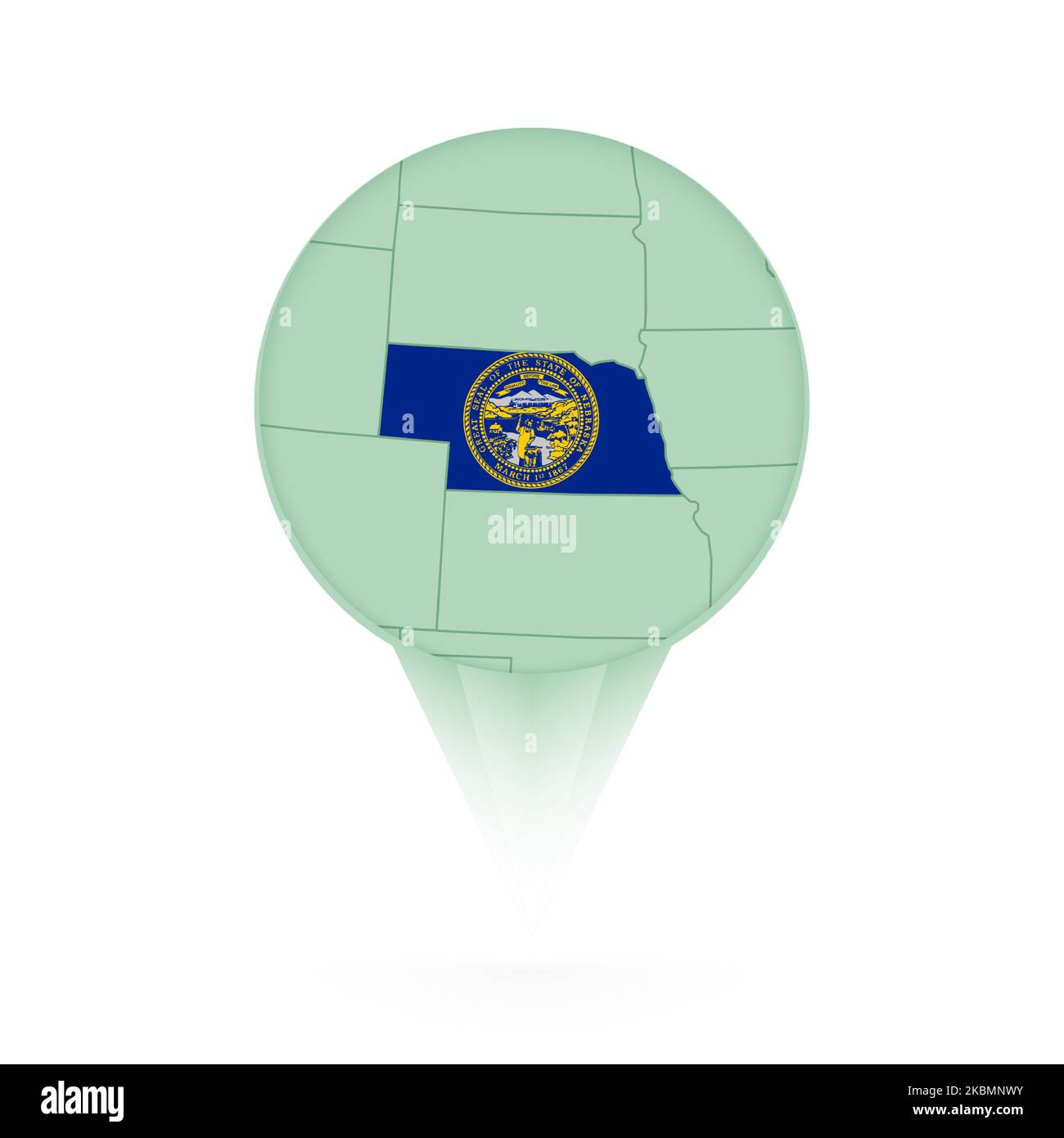 Nebraska map, stylish location icon with Nebraska map and flag. Green ...