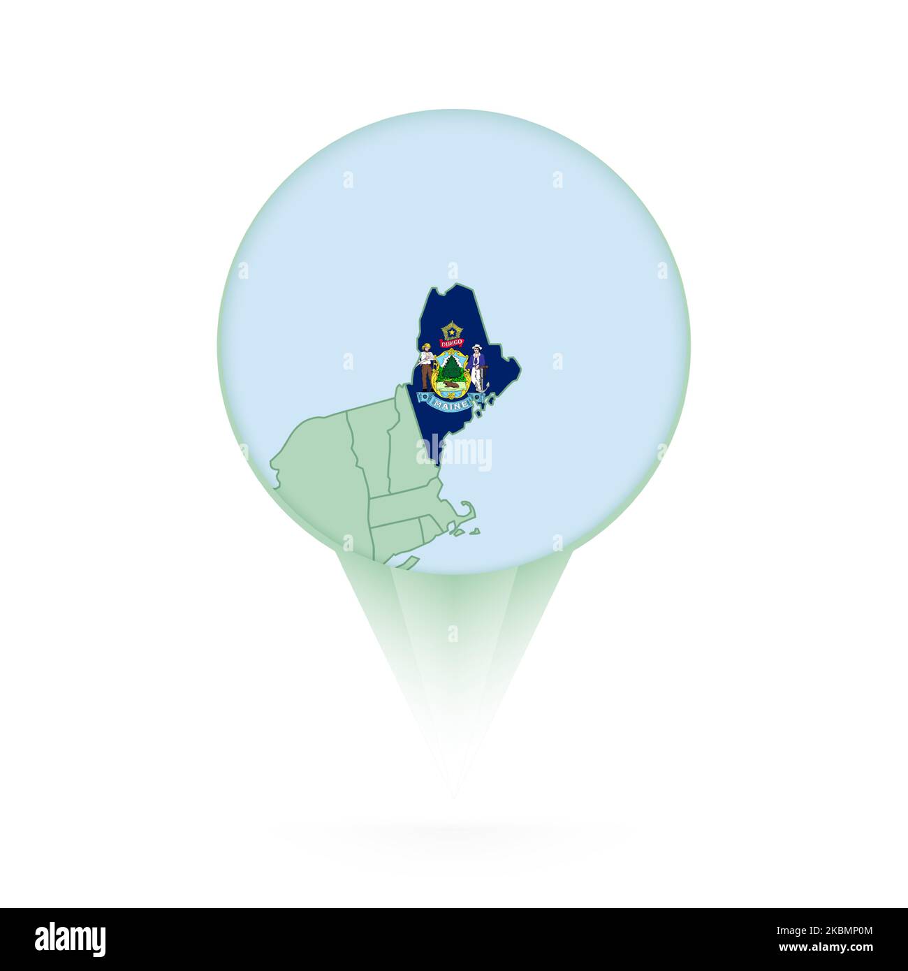 Maine map, stylish location icon with Maine map and flag. Green pin ...