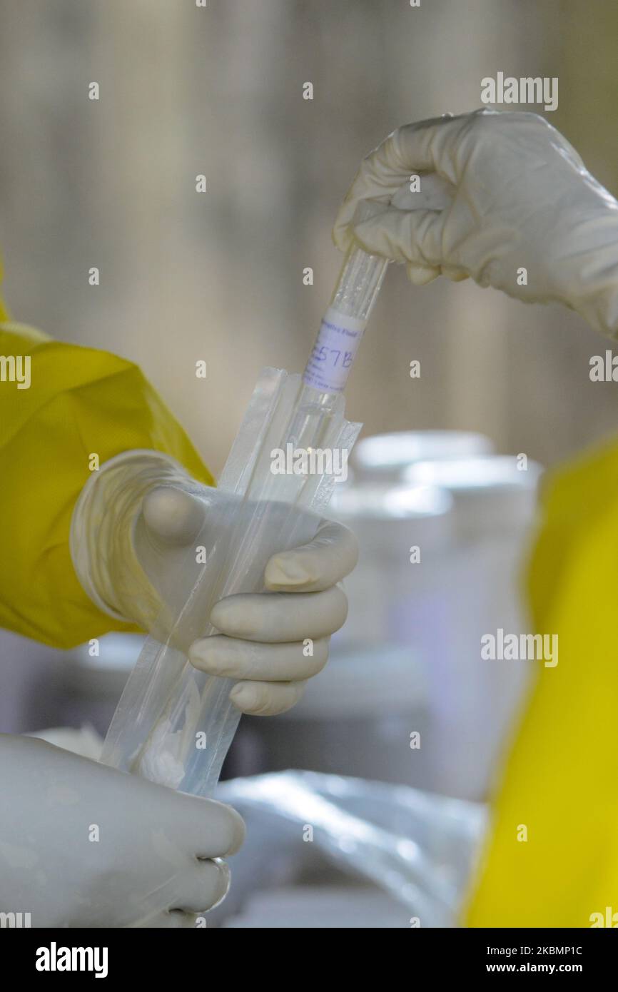 Sri Lankan health worker holds test kits before taking a swab to ...