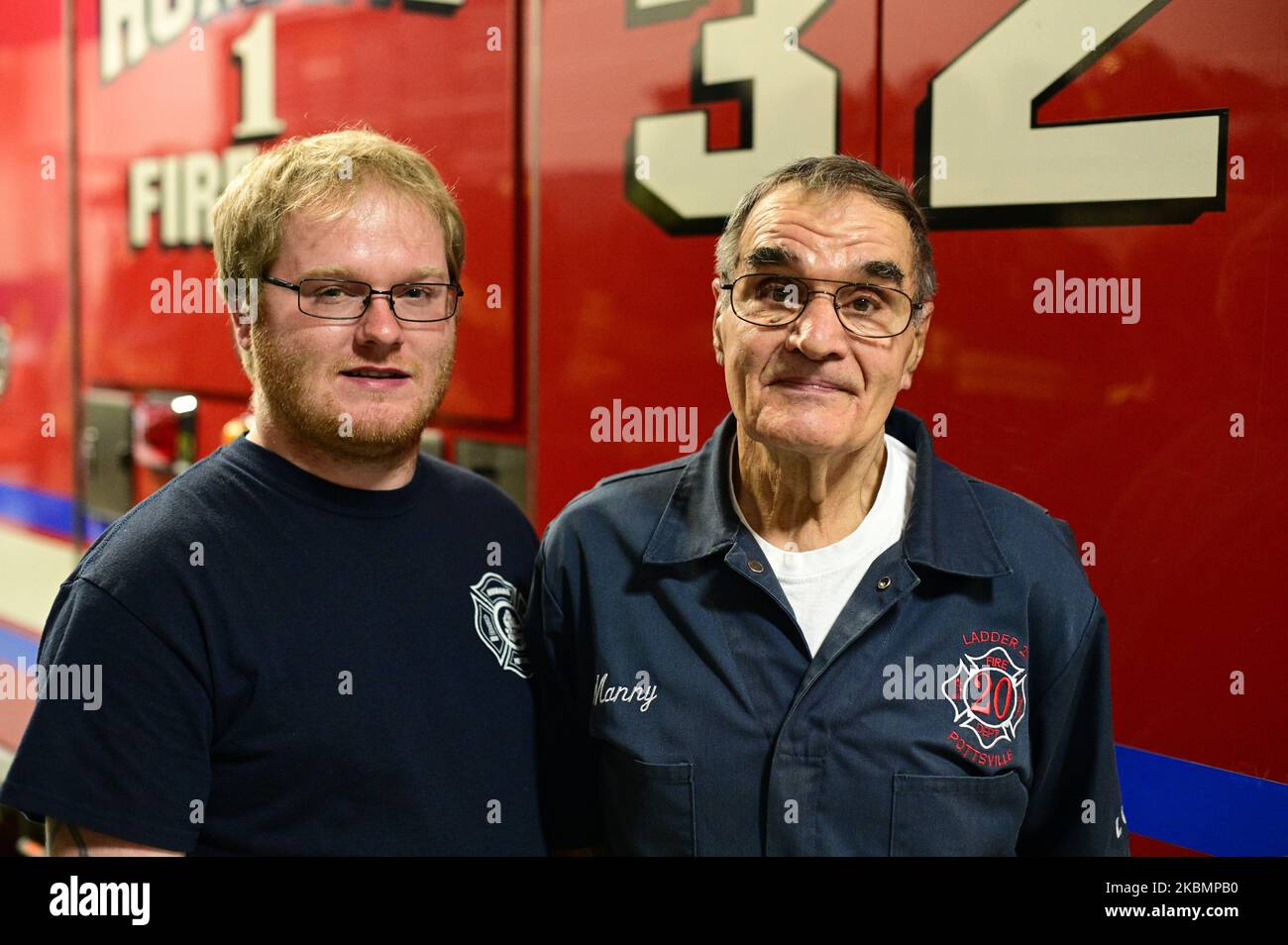 Thrid generation firefighter AJ Alves, 25, poses with his grandfather ...