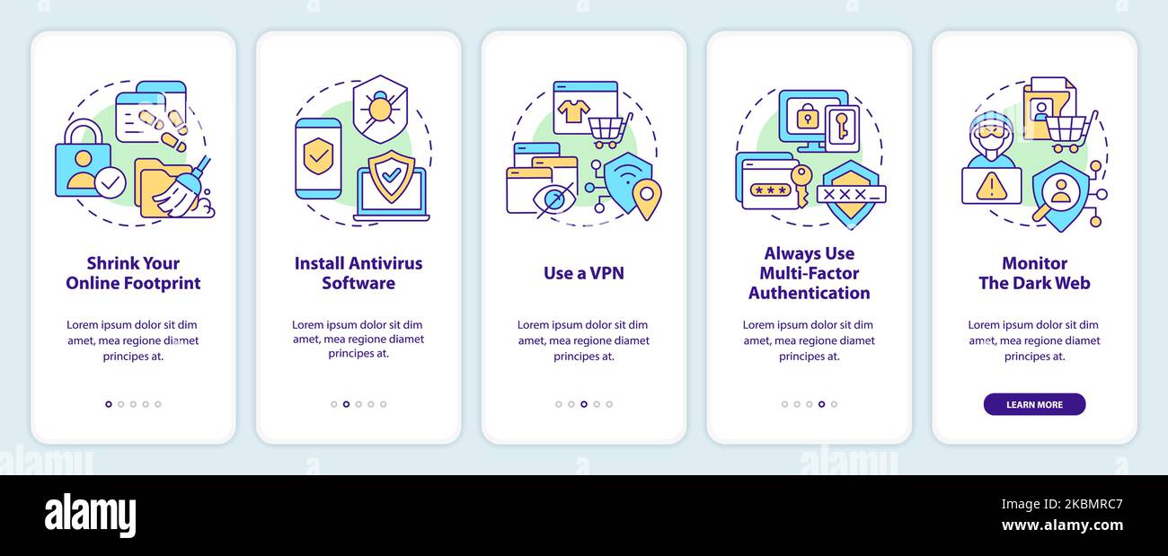 Protect Yourself From Cyberattacks Onboarding Mobile App Screen Stock Vector Image And Art Alamy