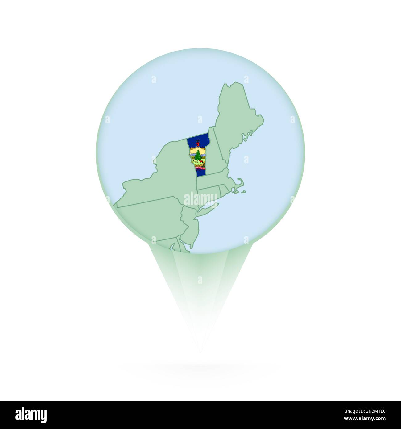 Vermont map, stylish location icon with Vermont map and flag. Green pin ...
