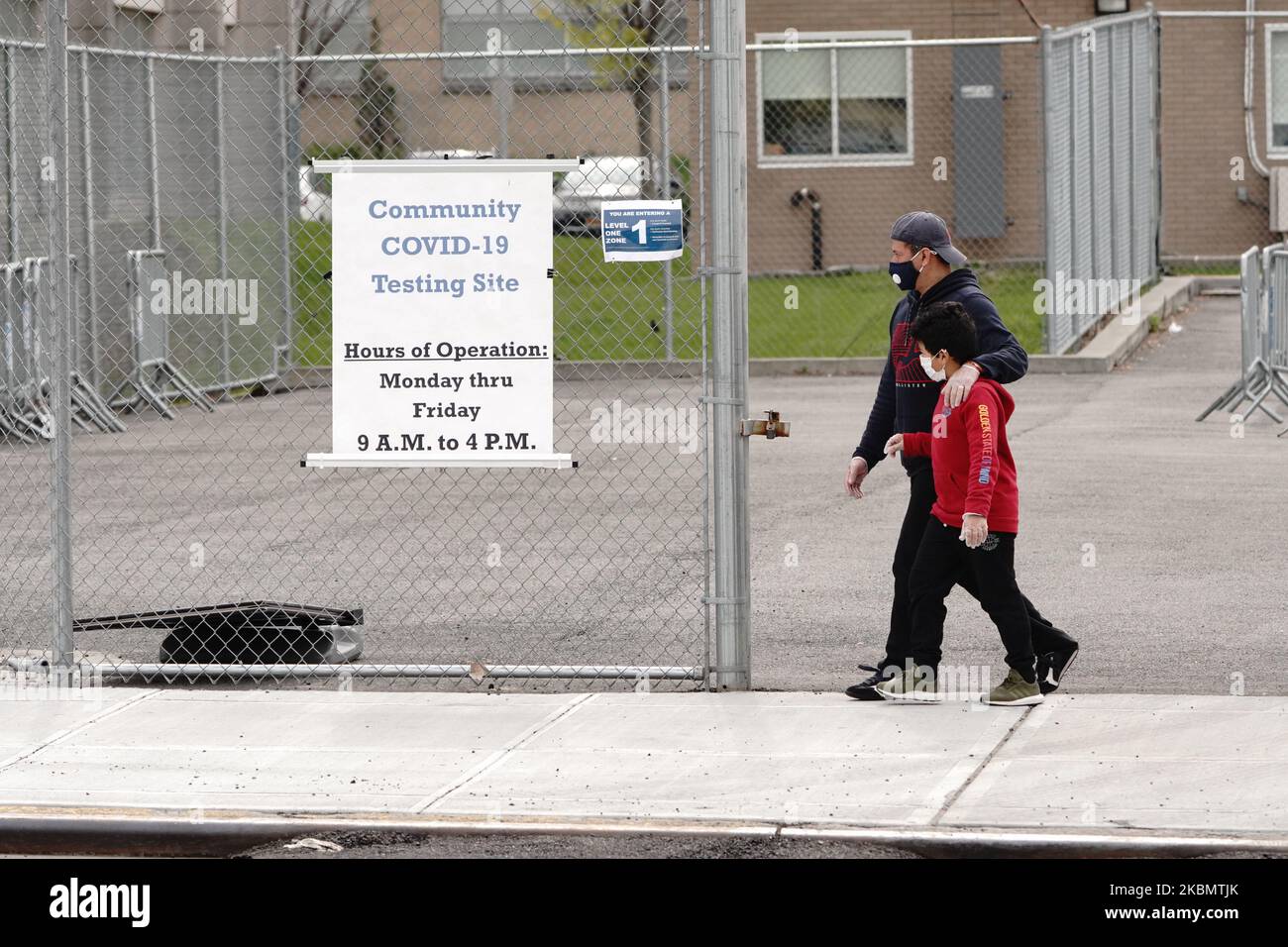 A view of a COVID-19 testing area set up in the parking lot of NYC ...