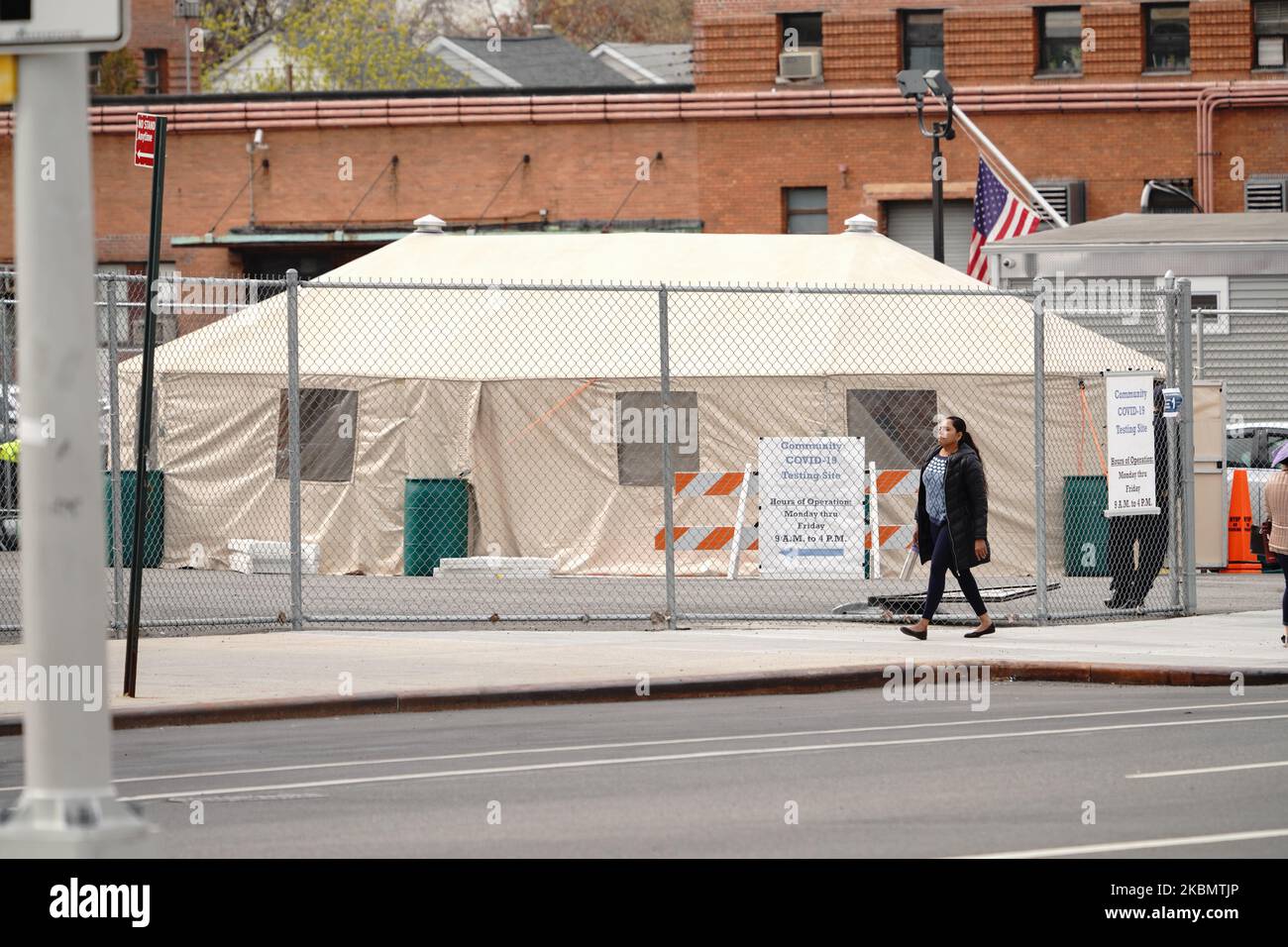 A view of a COVID-19 testing area set up in the parking lot of NYC ...