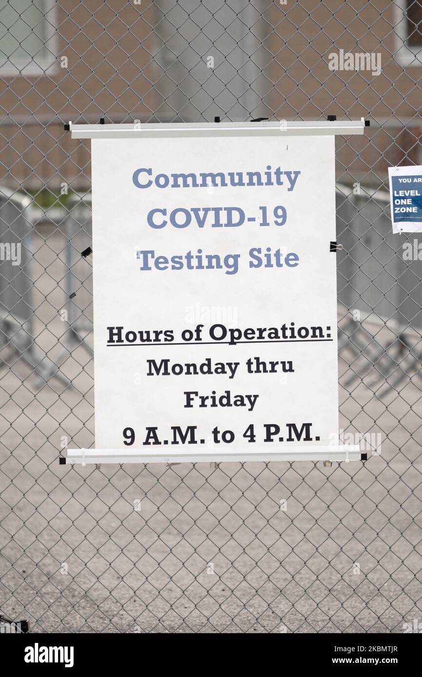 A view of a COVID-19 testing area set up in the parking lot of NYC ...