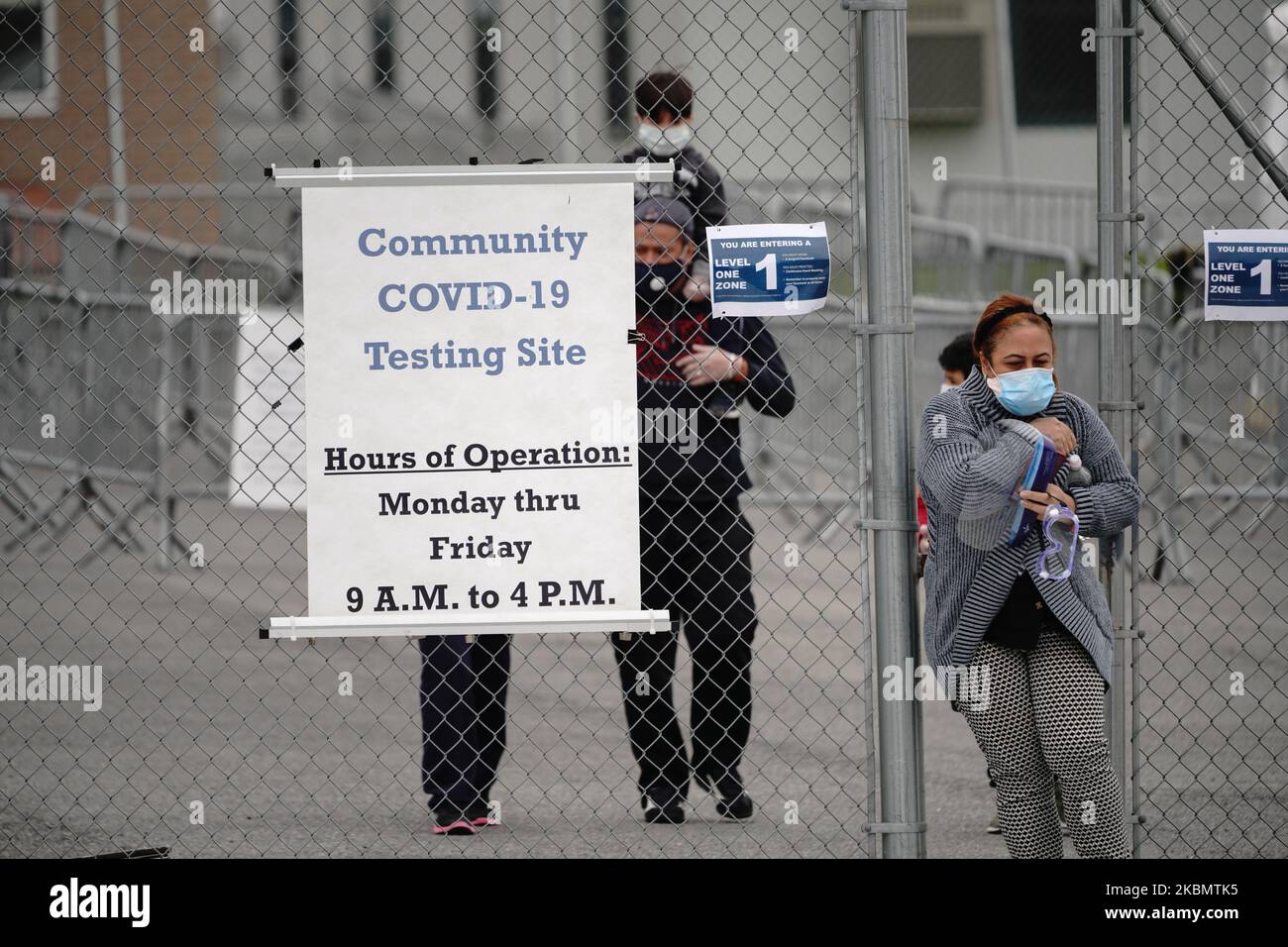 A view of a COVID-19 testing area set up in the parking lot of NYC ...