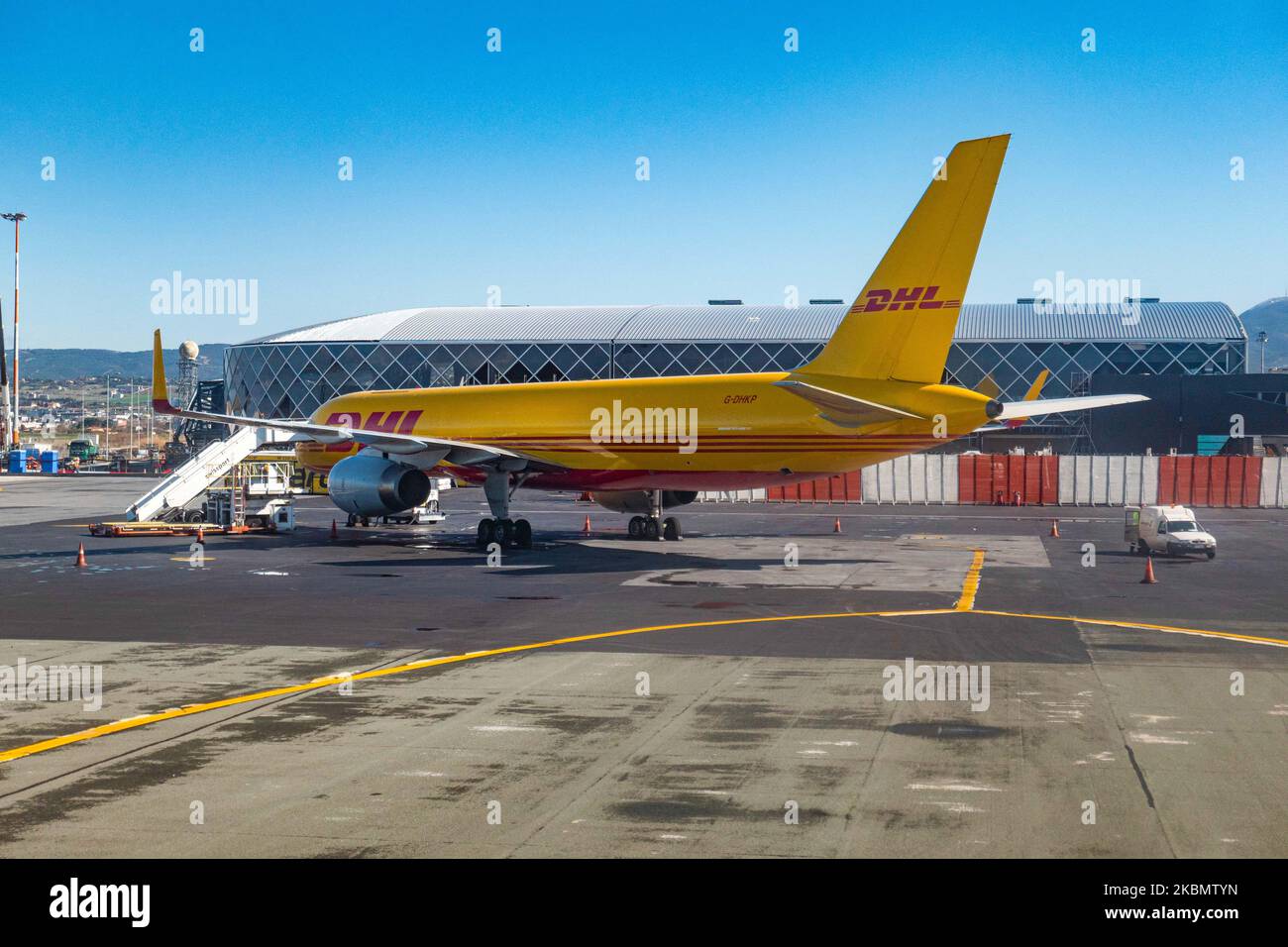 DHL Air Boeing 757 Cargo airplane as seen during the day with the cargo ...
