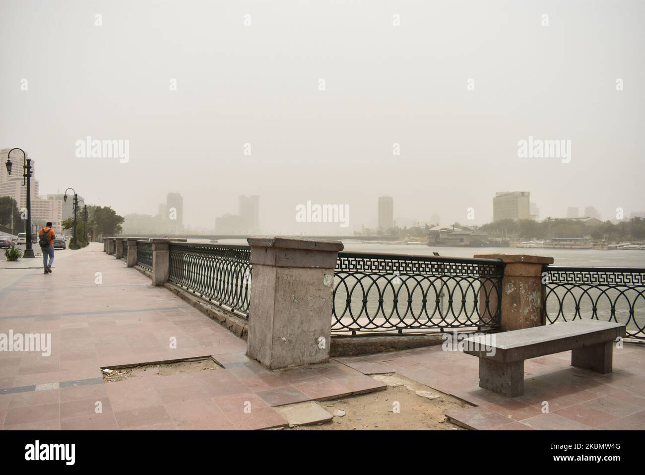 A general view of the Nile Corniche during a sandstorm in Cairo, Egypt ...
