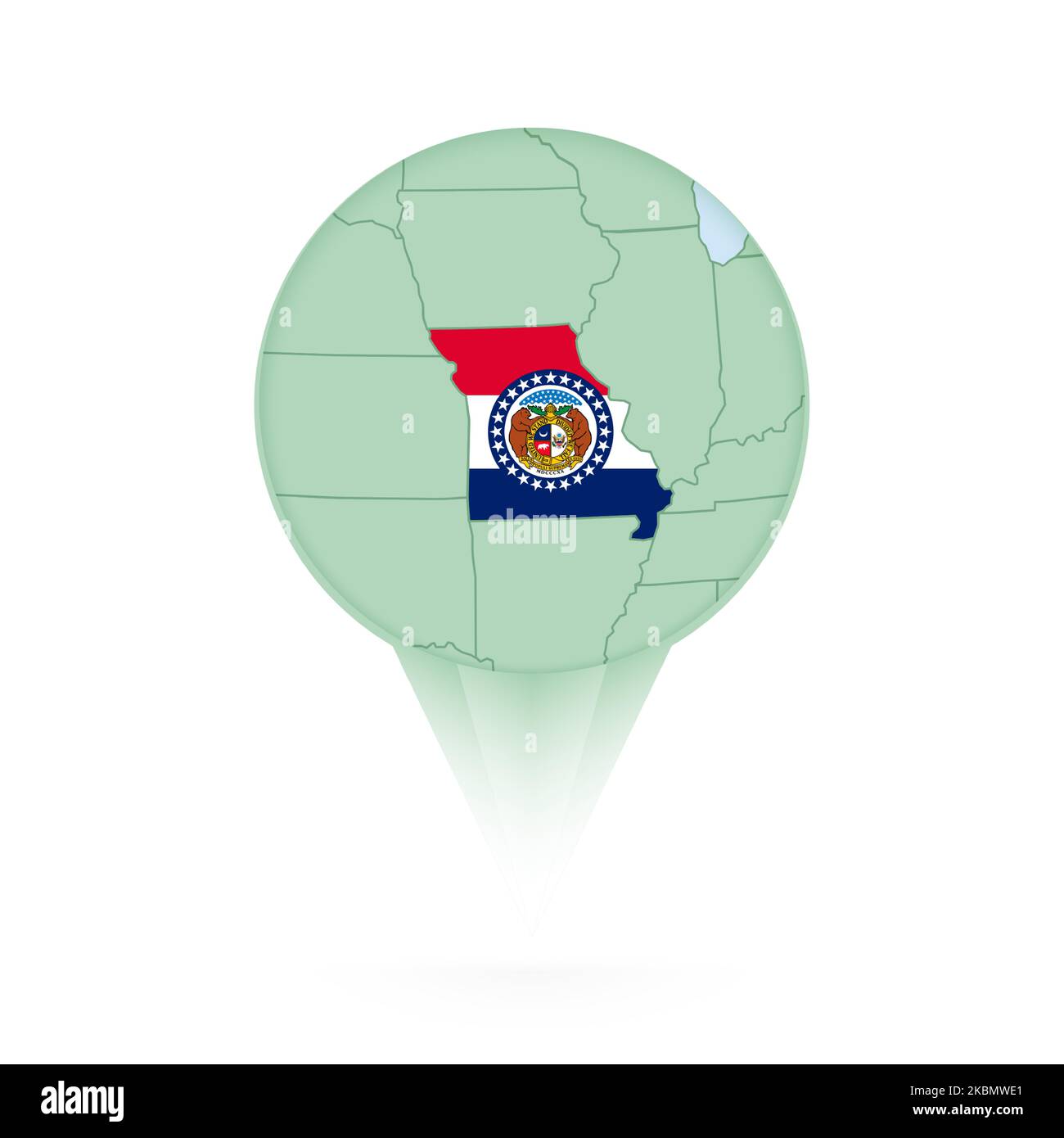 Missouri map, stylish location icon with Missouri map and flag. Green pin icon Stock Vector ...